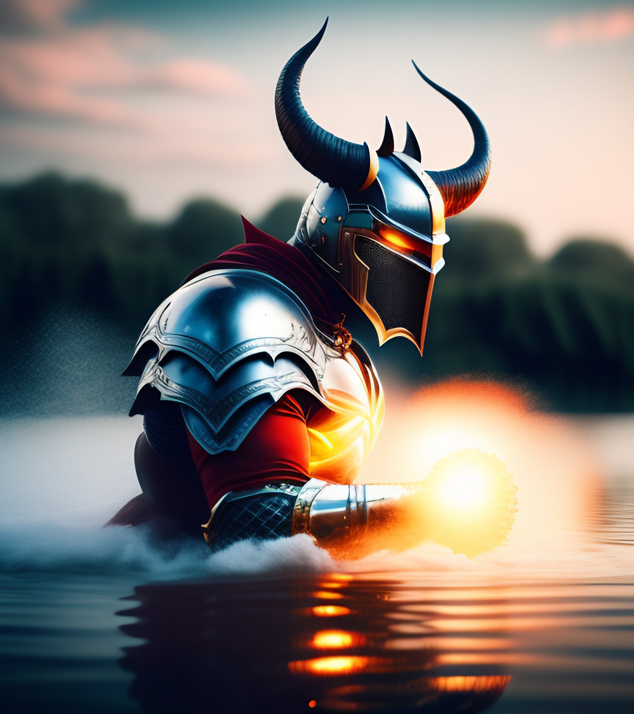 Lexica - Strong white knight fighting devil by the lake, imax quality ...