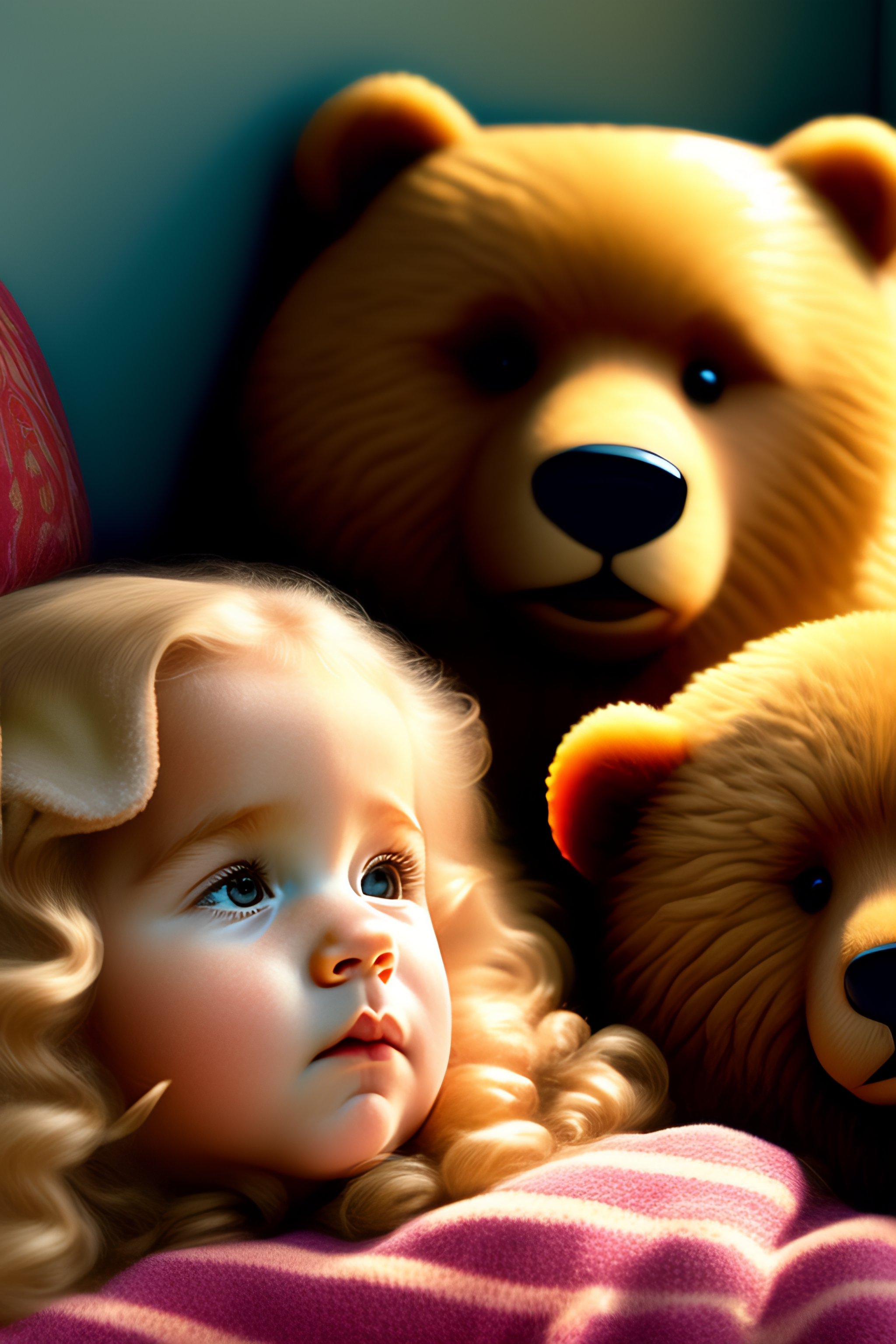 Lexica - Goldilocks waking up from a nap and seeing the three bears
