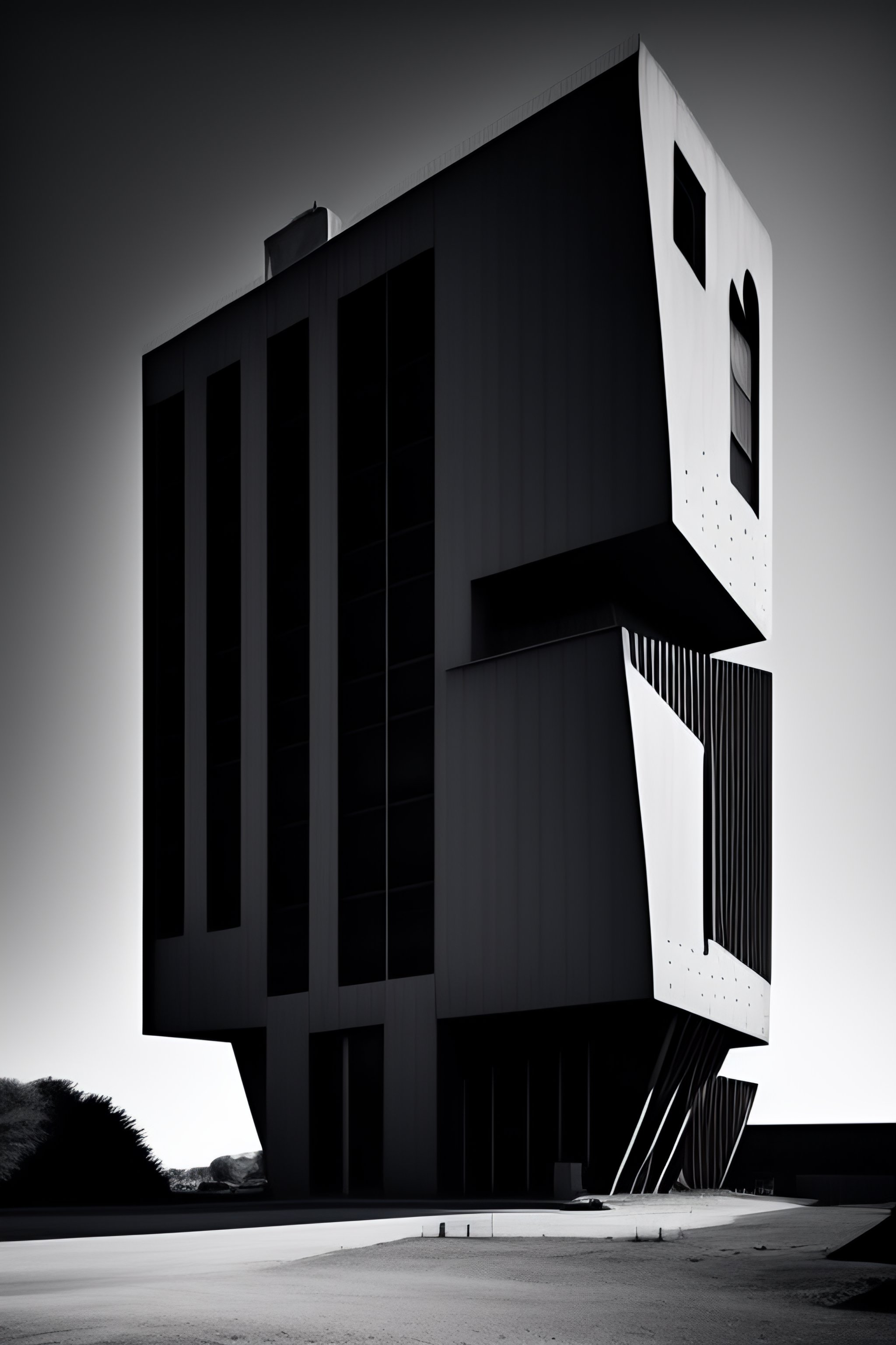 Lexica - Skull shaped brutalism factory building, photography, by ...