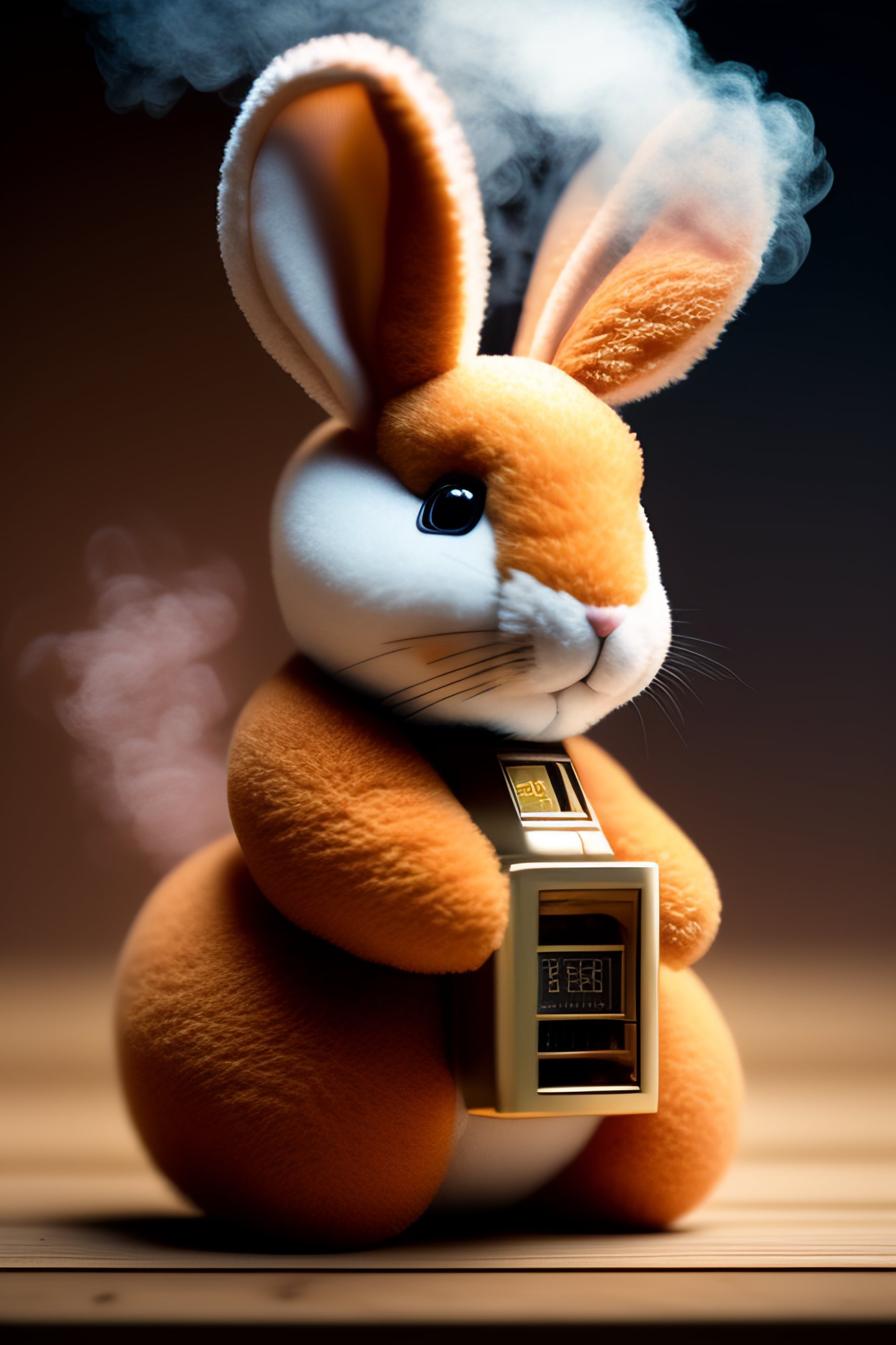 Lexica - Plush rabbit with a machine gun smokes a cigar nuclear explosion