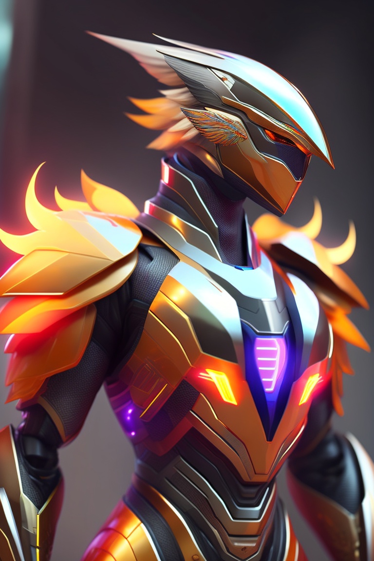 Lexica - A firebird, with shiny armor, futuristic, explosive