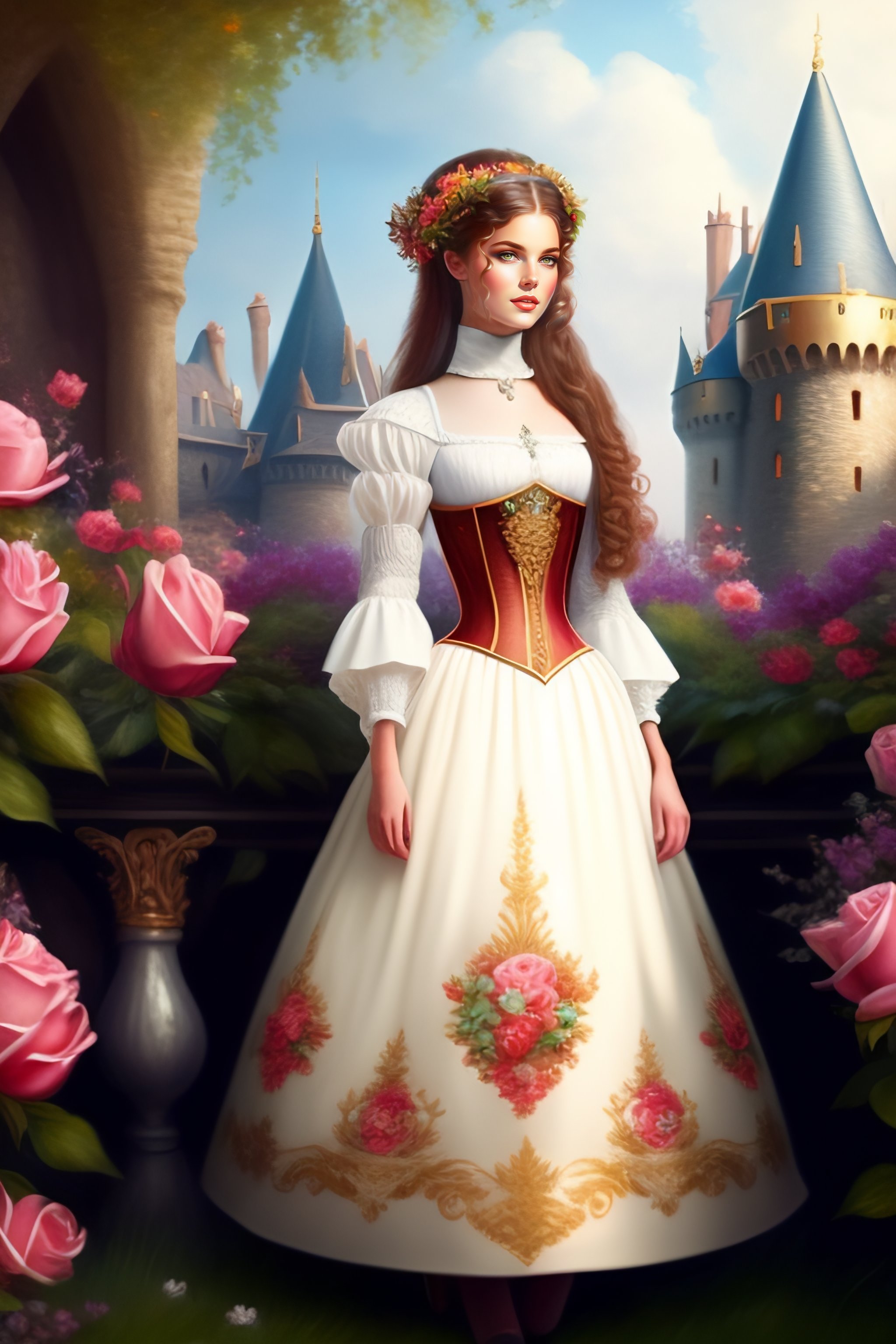 Lexica - White attractive young girl, medieval dress with corset ...