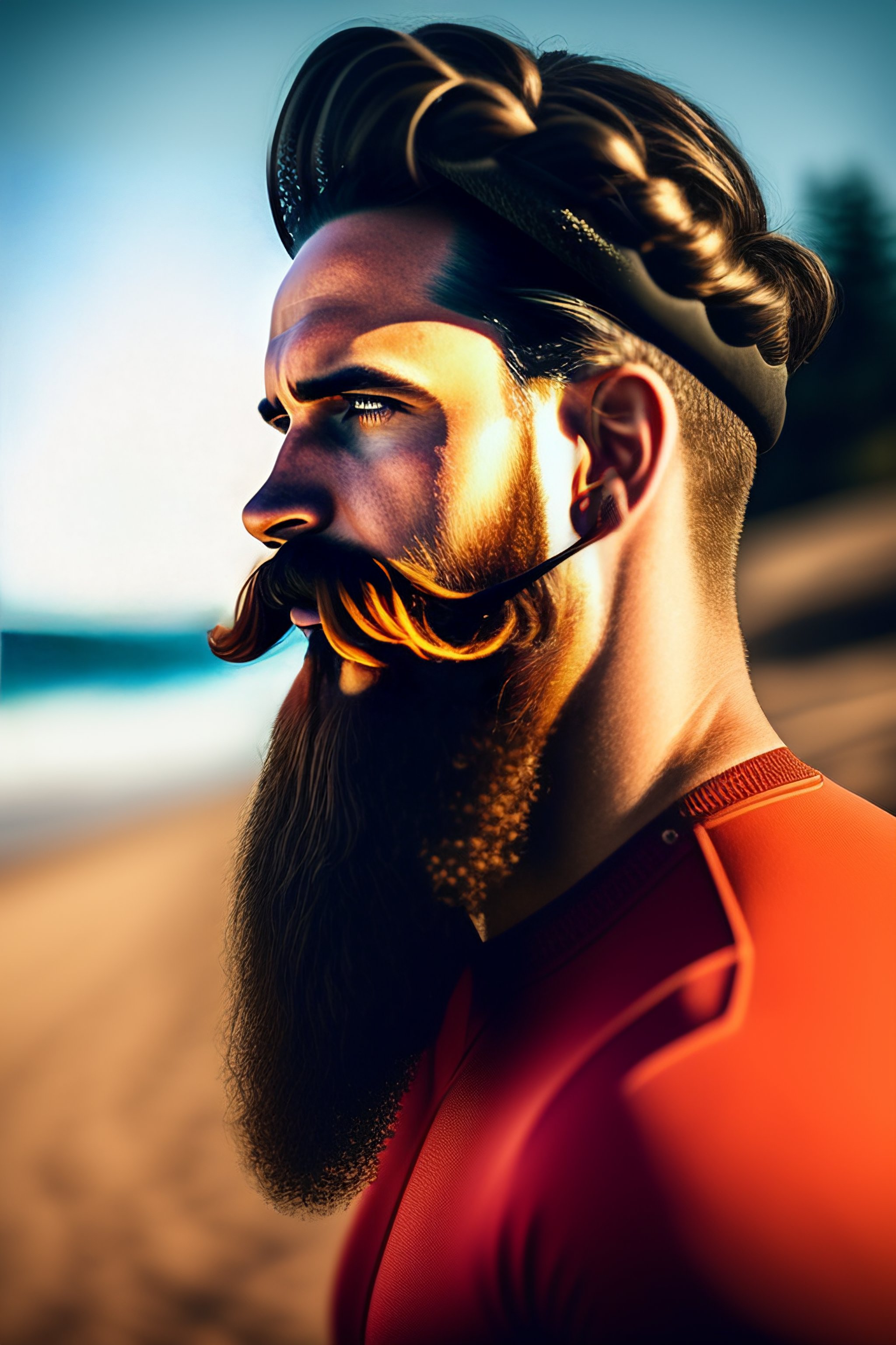 Lexica - Hairy handlebar mustache braided beard hunk