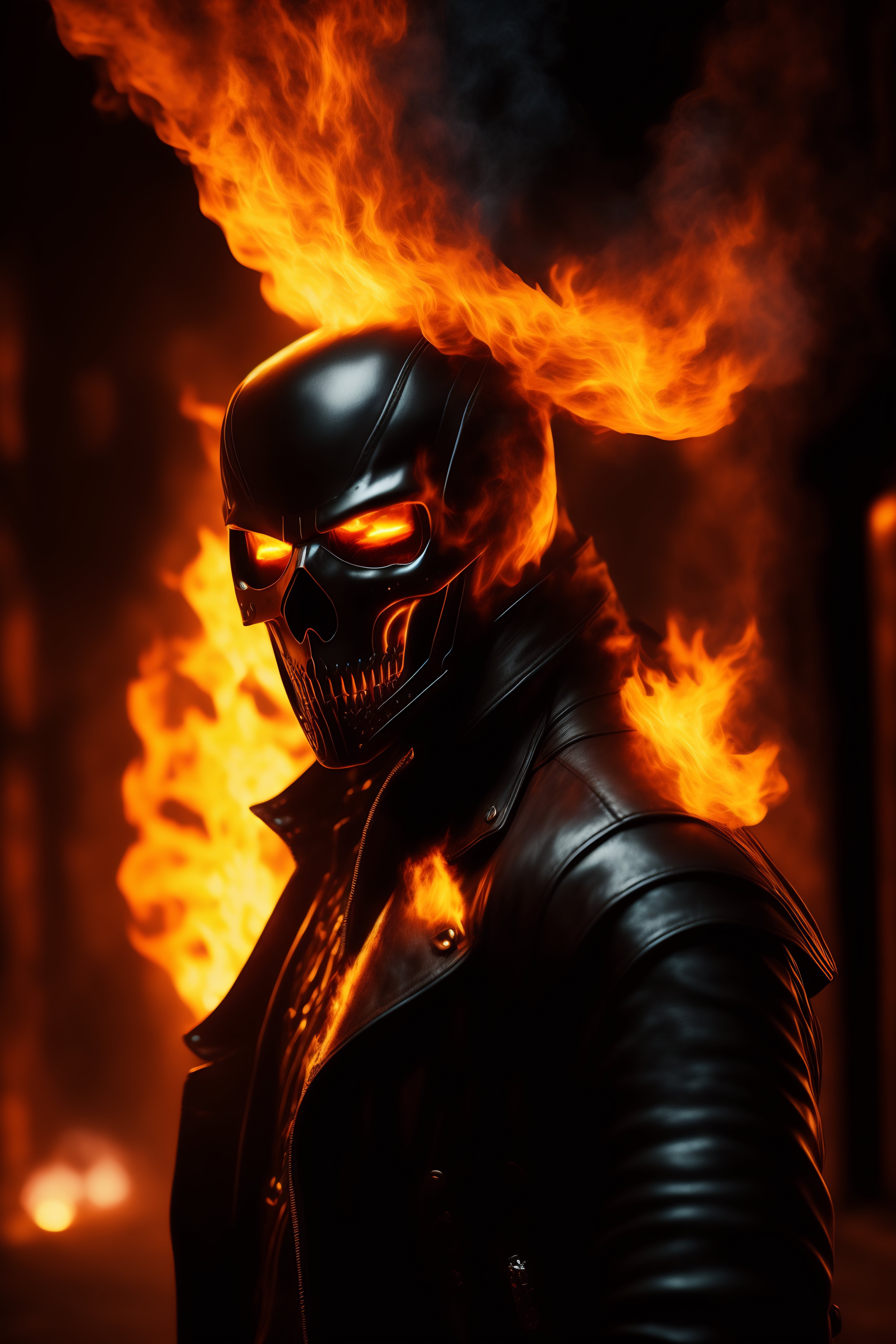 Lexica - Ghost Rider in a dark alley, cinematic lighting, digital art ...
