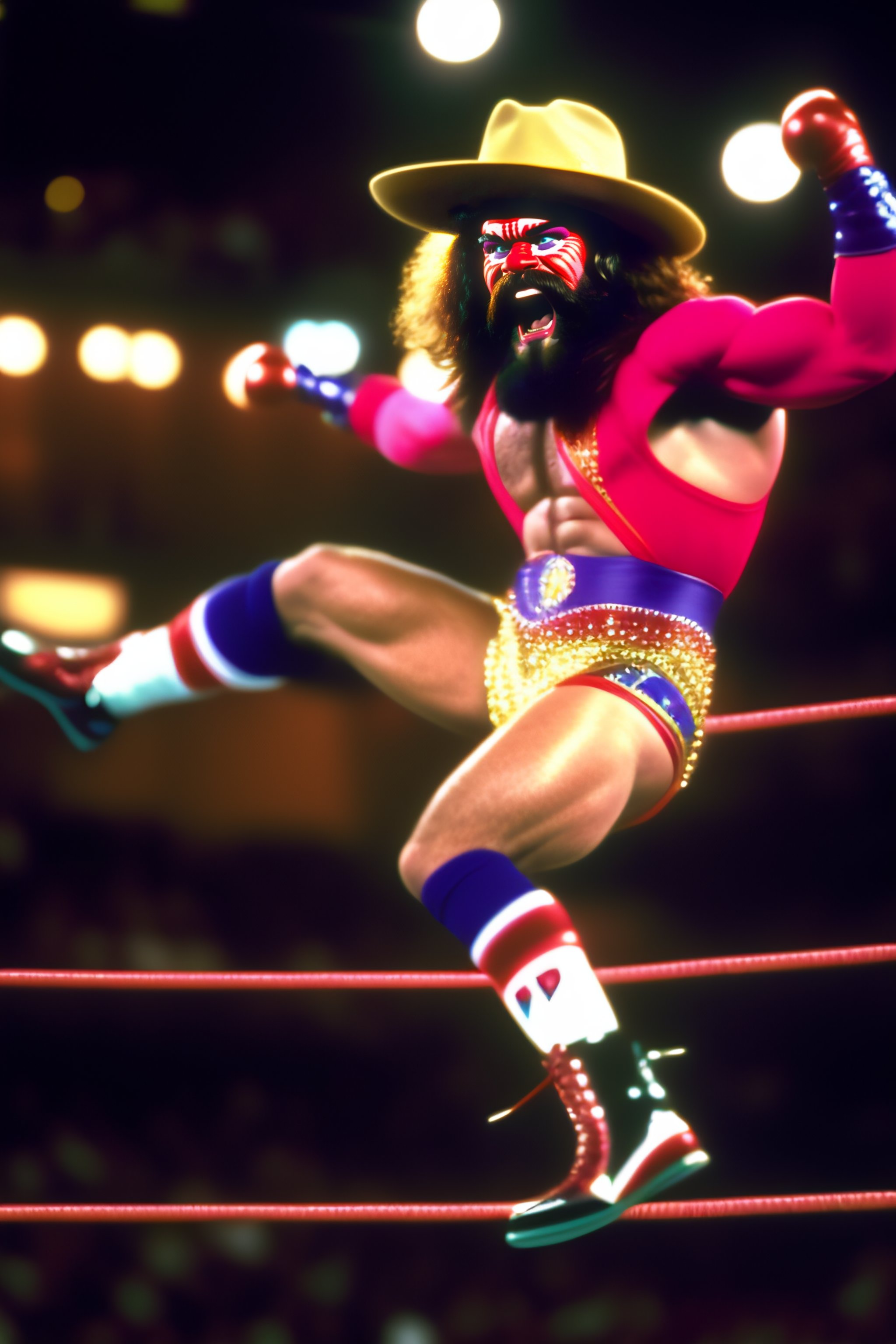 Lexica - A bokeh photograph of Randy Macho Man Savage and a Muppet ...
