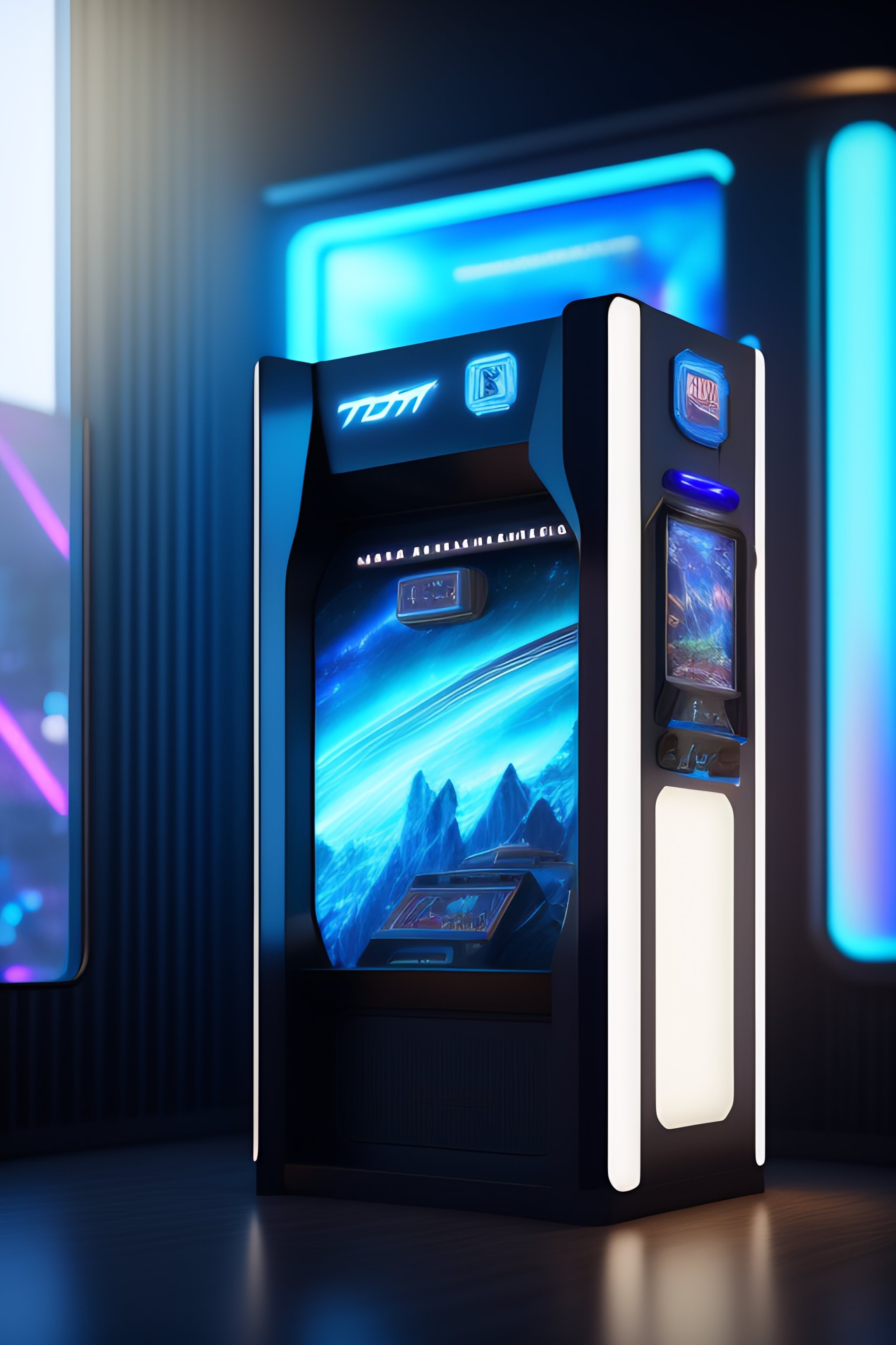 Lexica - Black Futuristic arcade cabinet, with a circuit boards on the ...