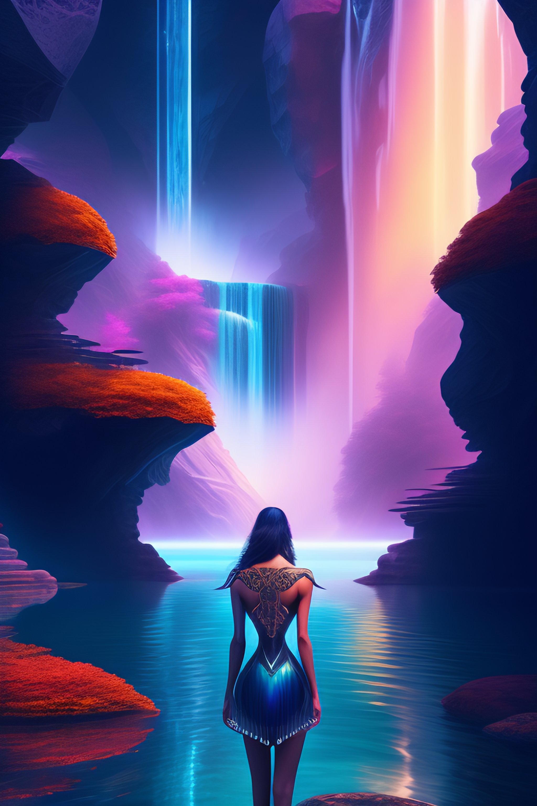 Lexica - A woman fullbody the waterfalls, centered,, Fractals made of ...