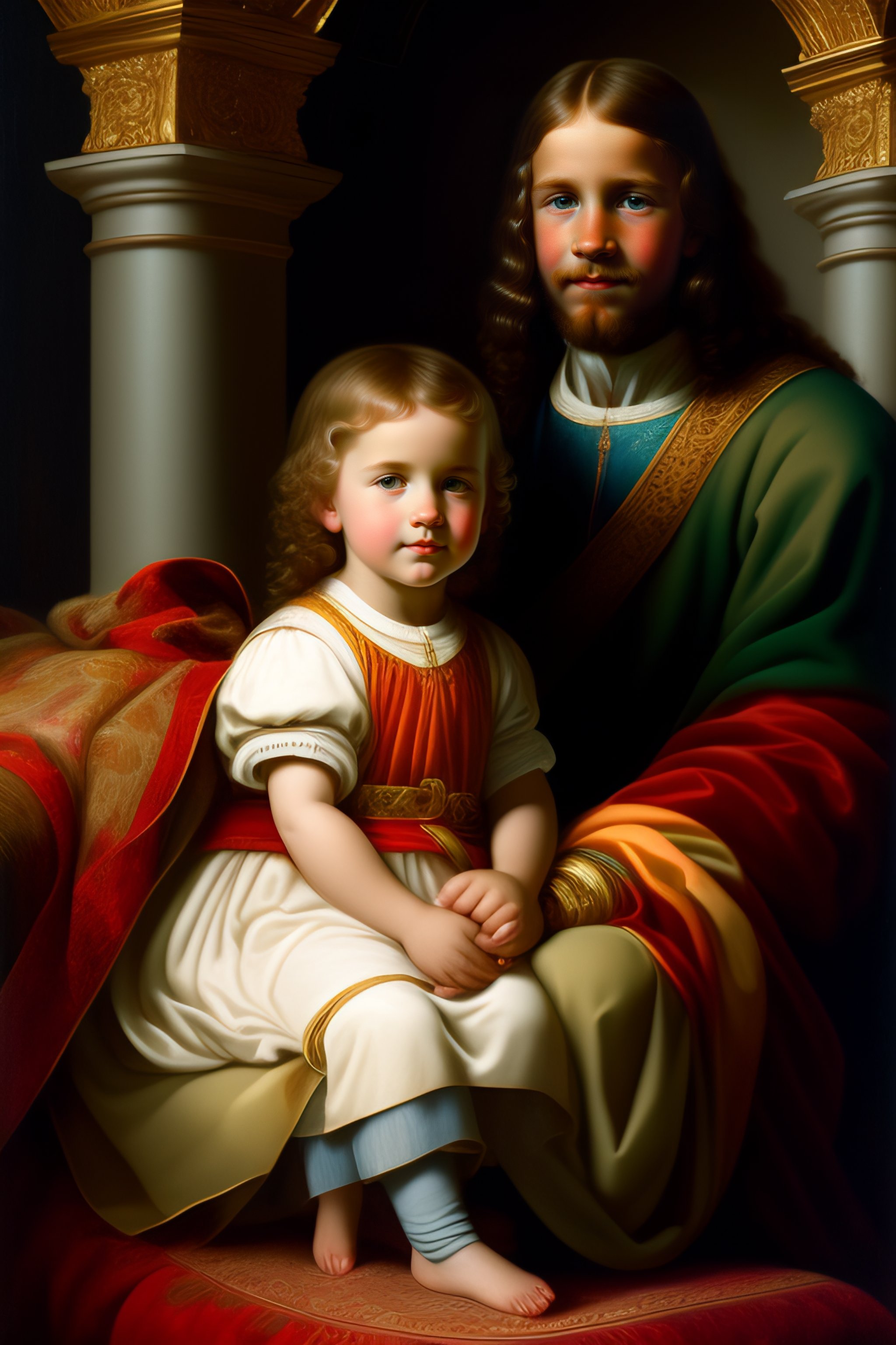 Lexica - Portrait of a child sitting in the lap of Jesus Christ