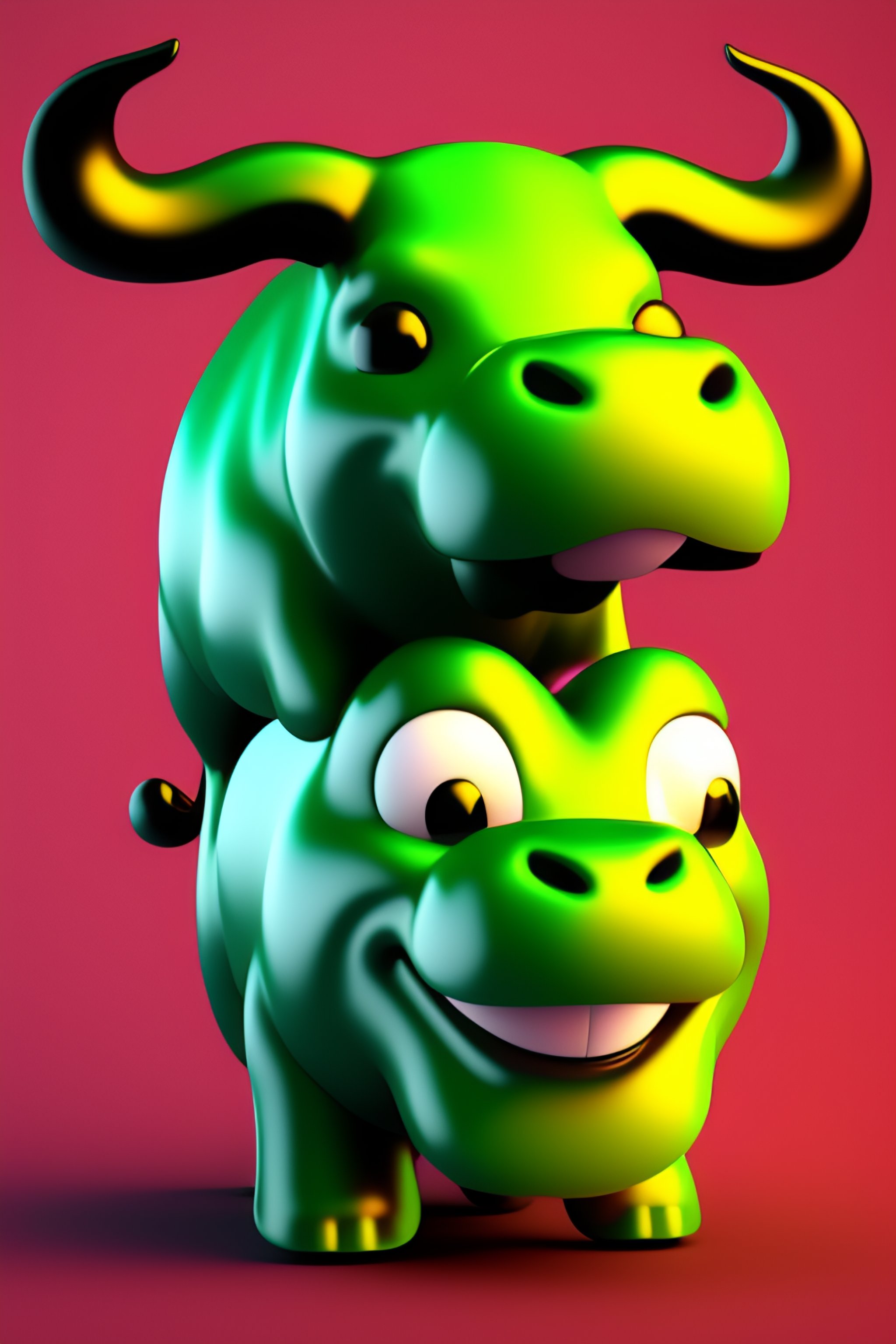 Lexica - Happy bull smiling with teeth 3d render on green background