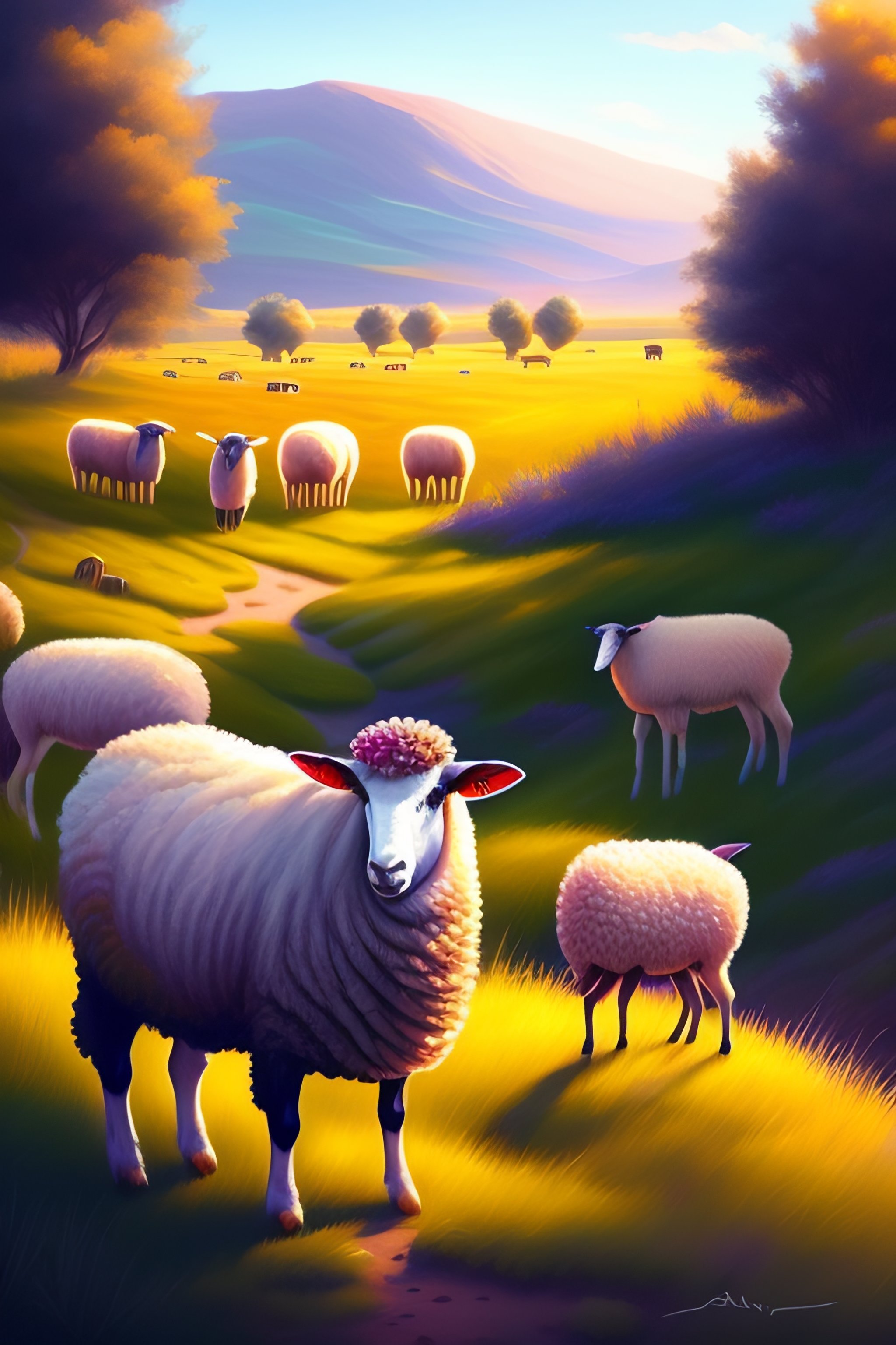 Lexica - Shepard, group of sheep, grazing fields, summer camp, highly detailed, artstation ...