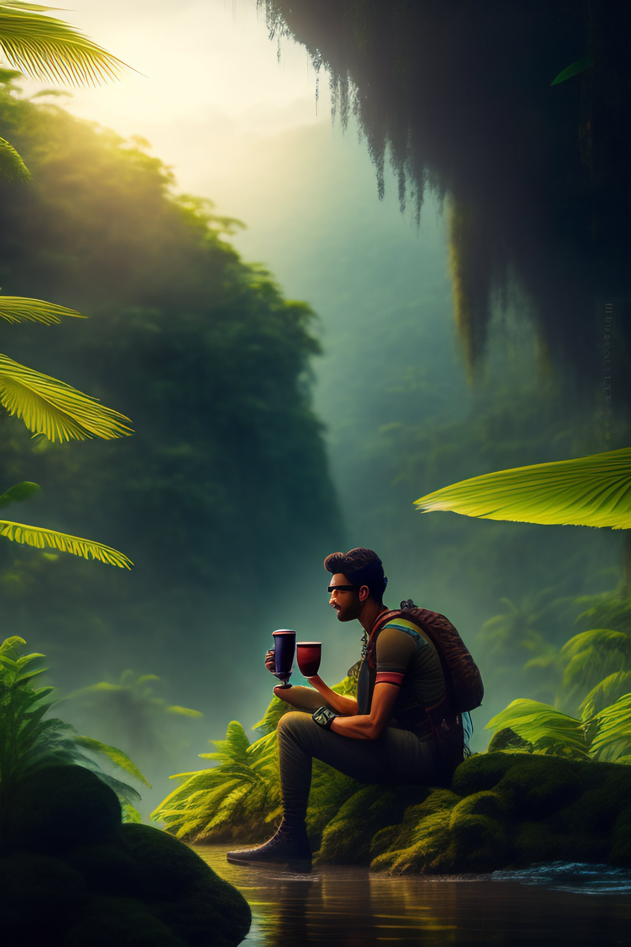 Lexica - Solarpunk man drinking coffee with background A high tech ...