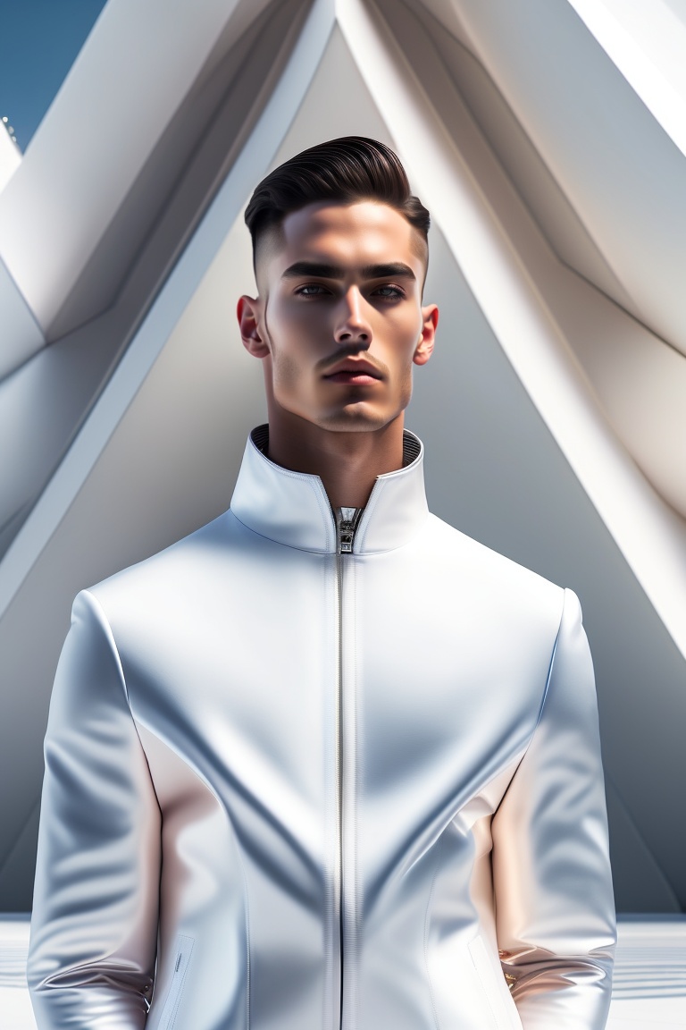 Lexica - Ultra hd! editorial, male model, white and chrome, structured ...