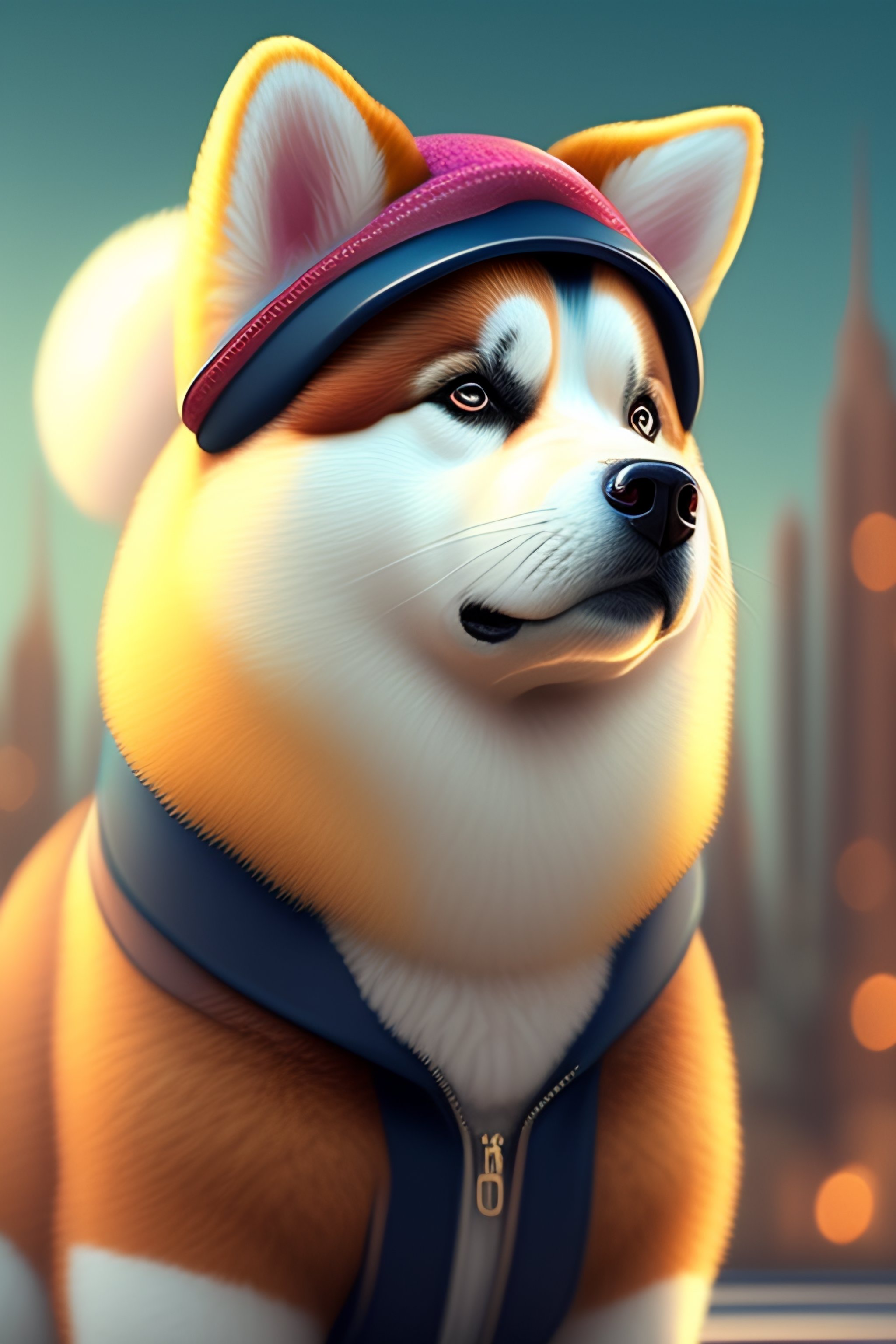 Lexica - CUTE AND ADORABLE CARTOON FLUFFY AKITA INU WITH CAP , FANTASY ...