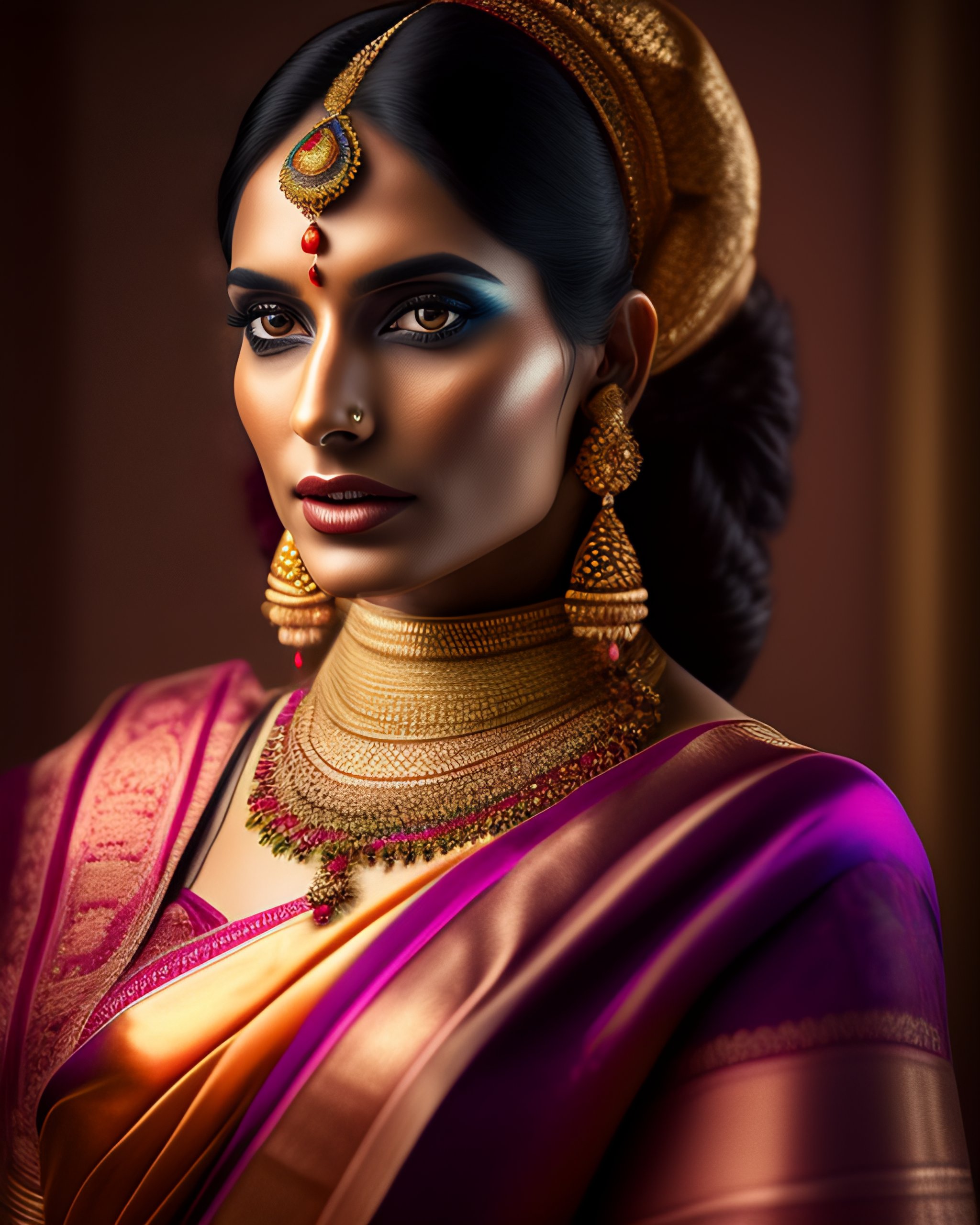 Lexica - Portrait shot of 3/4 beautiful Indian woman, alluring pose in ...
