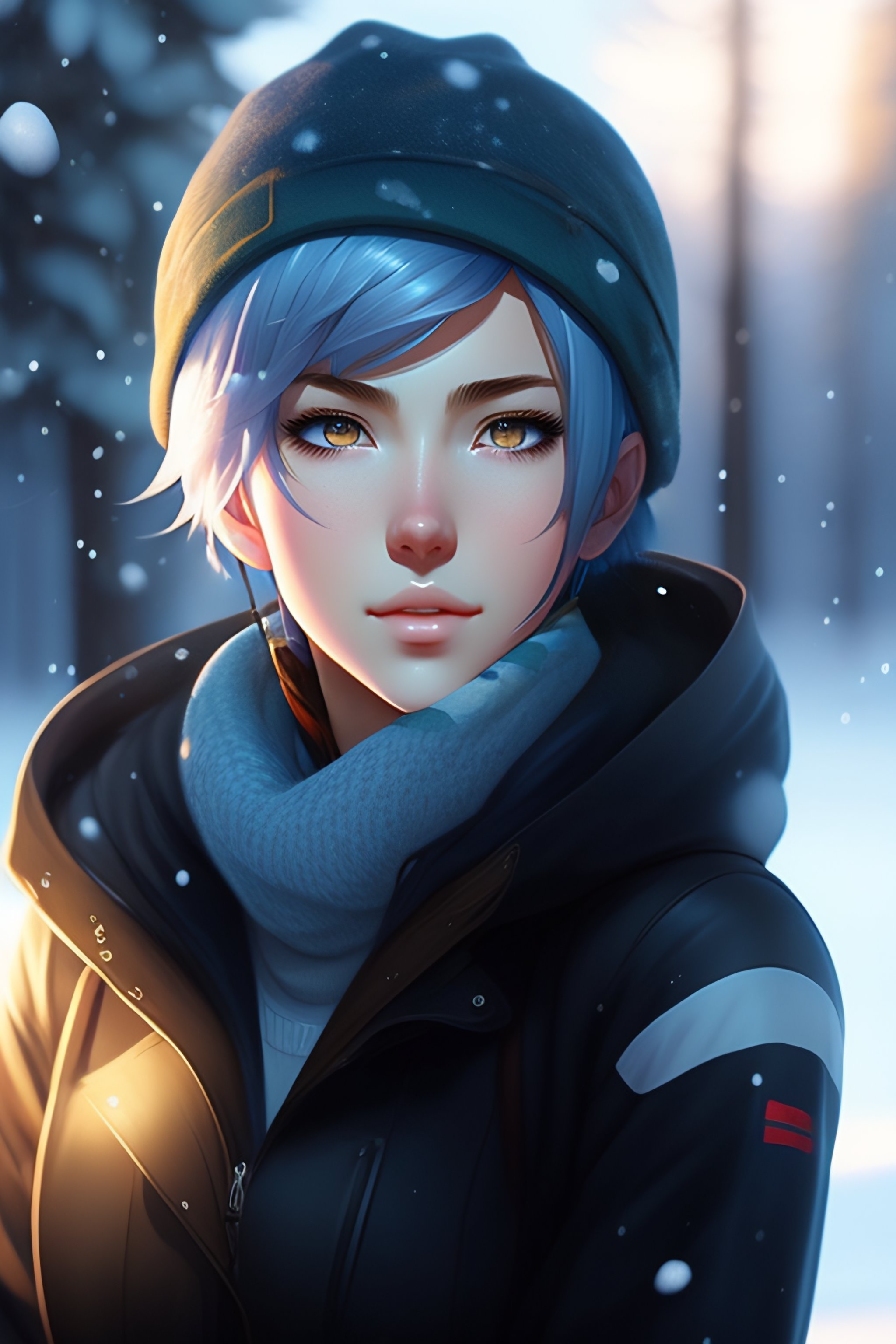 Lexica - Anime portrait of a 17 years old girl with blue short hair, a ...
