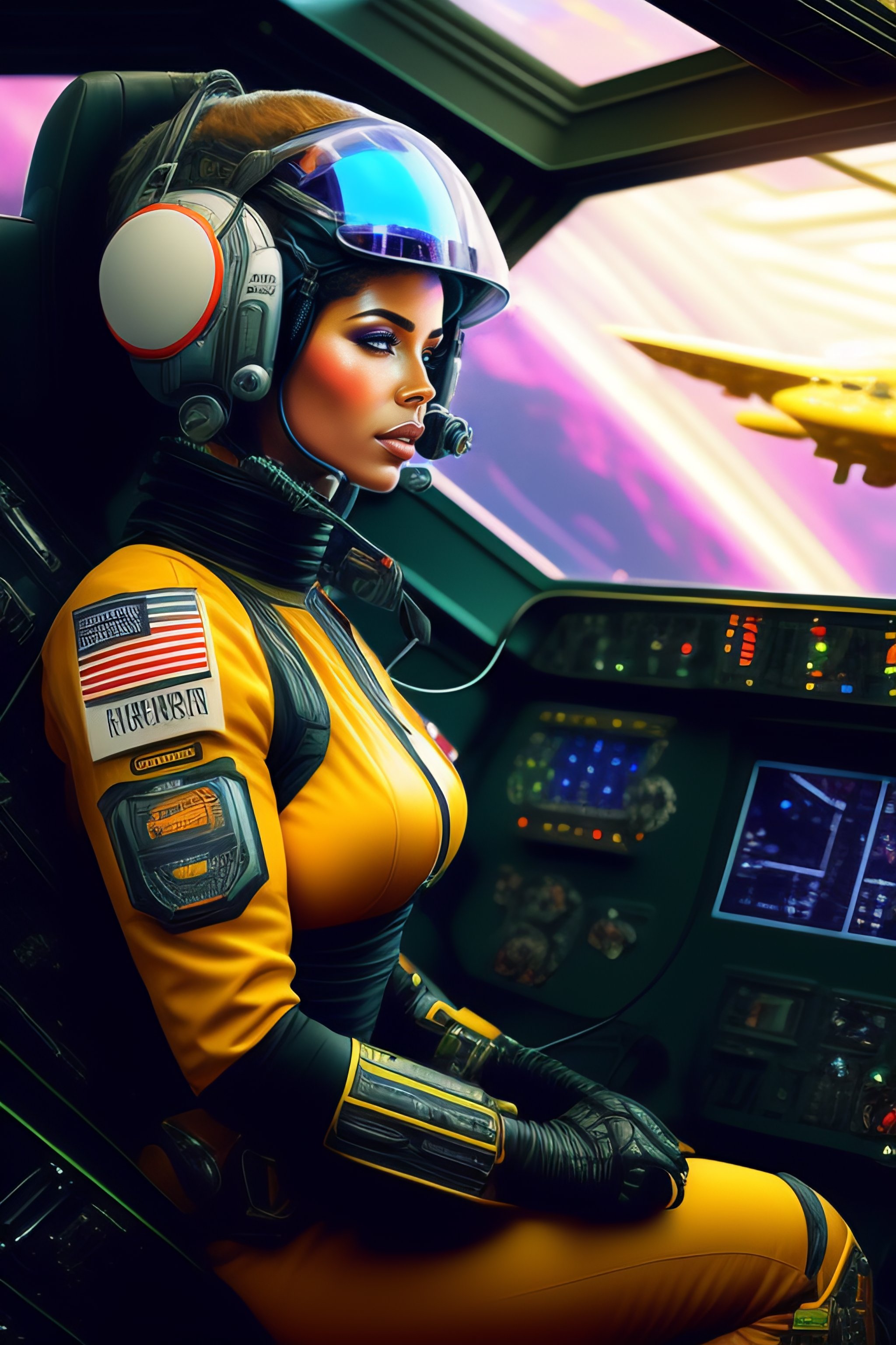 Lexica - Cyborg pilot wired to commands, detailed maximalist interior ...