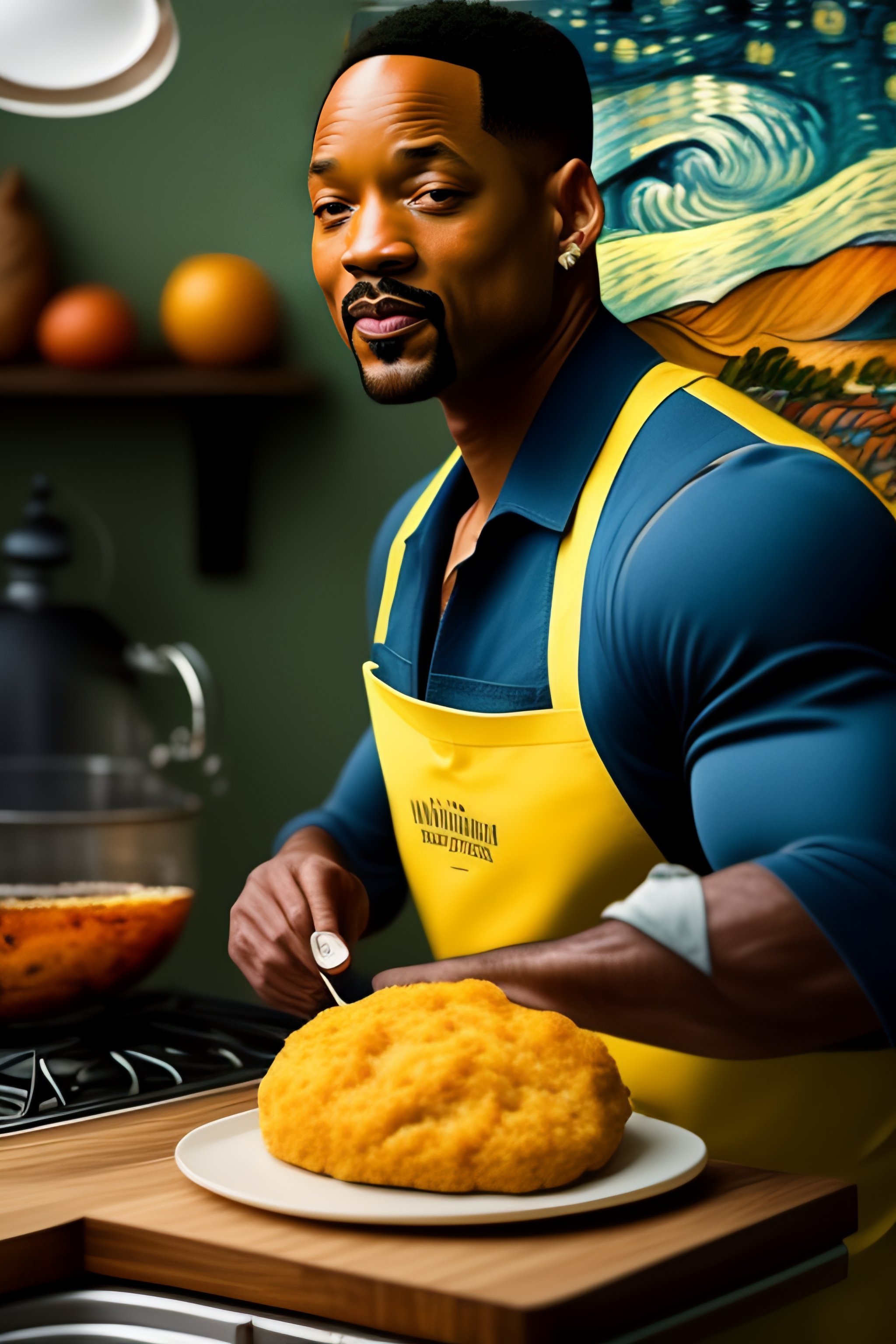 Lexica - A picture of Will Smith cooking as Van Gogh style