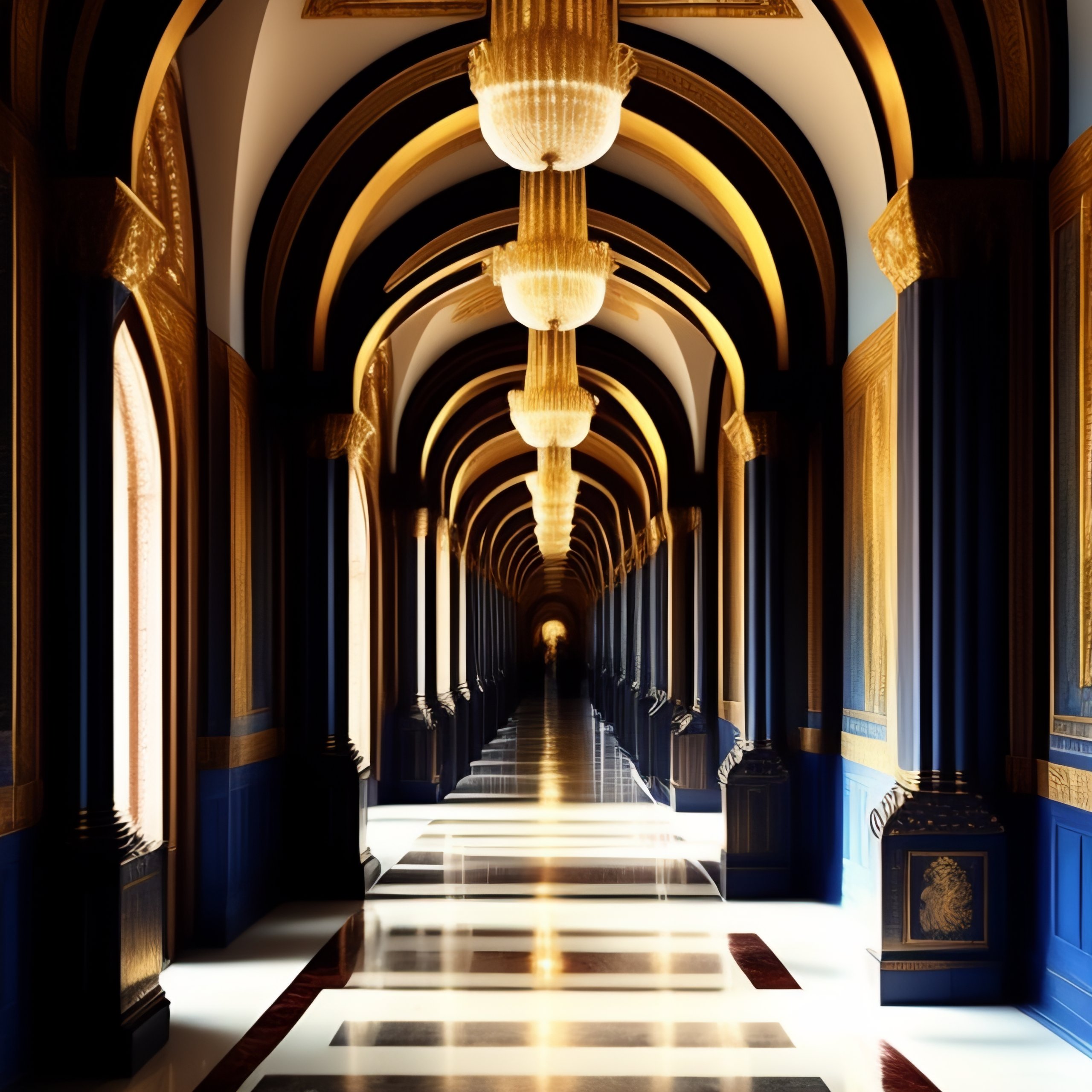 Lexica - Royal corridor with paintings and pillars