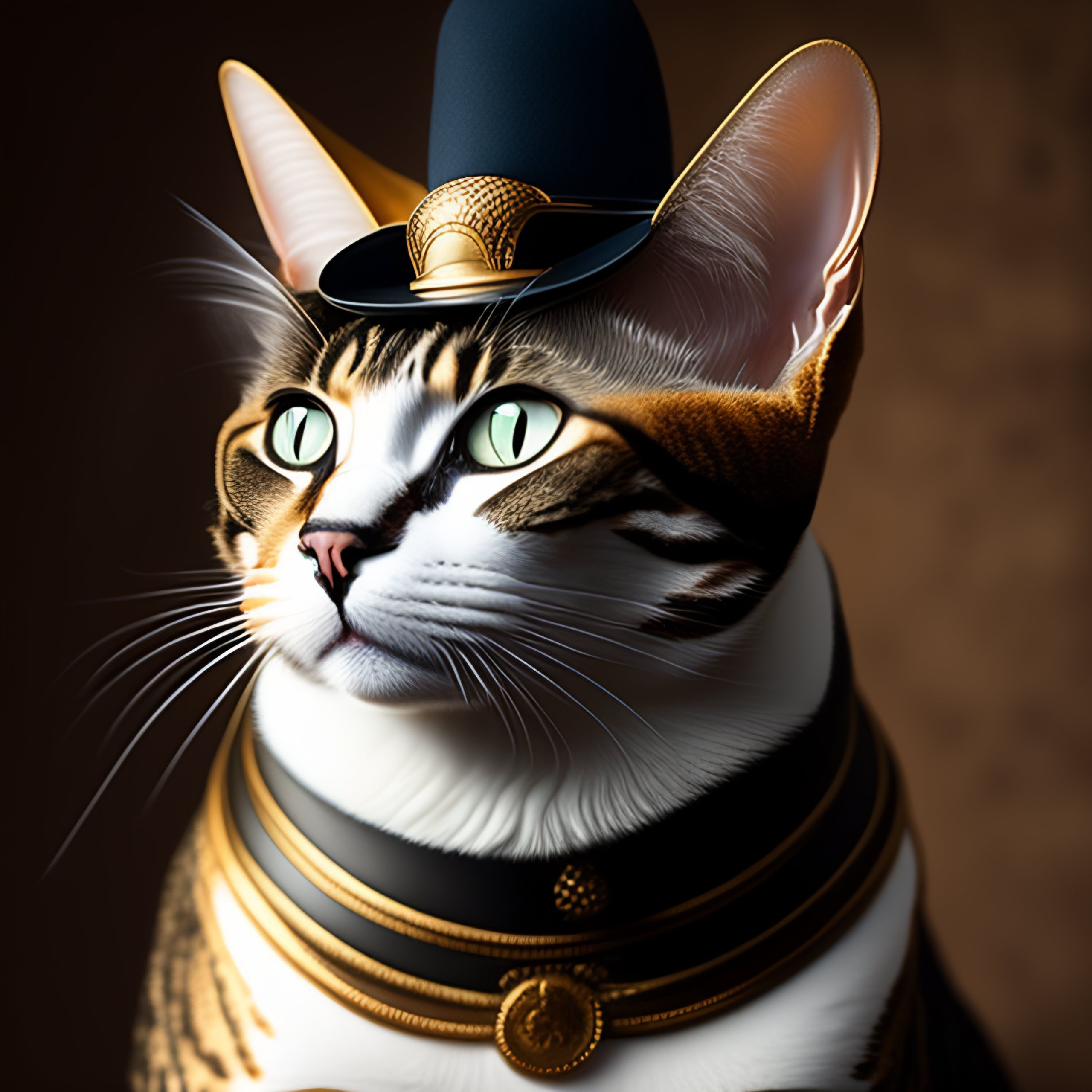 Lexica - Portrait of cyborg cat wearing a fancy hat