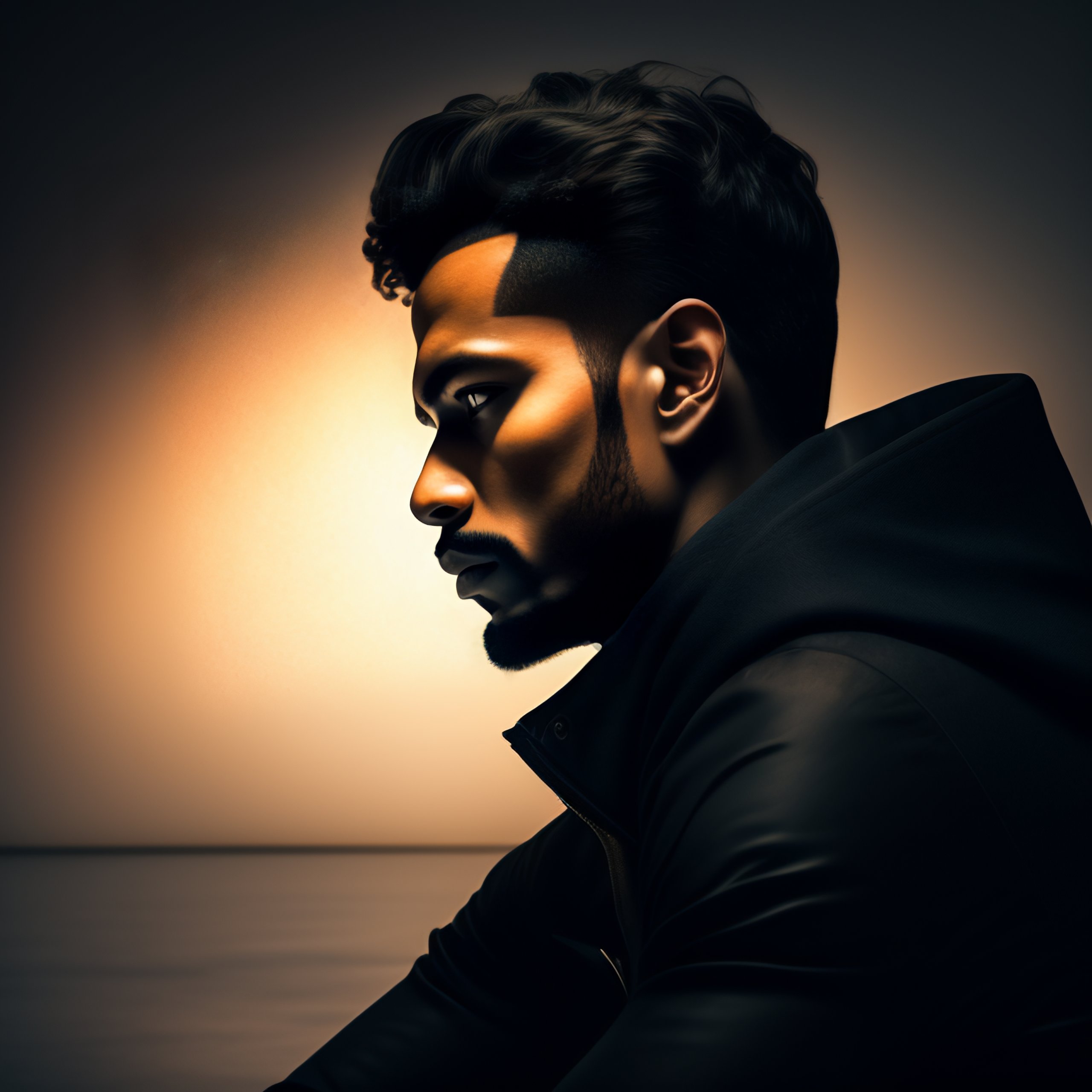 Lexica - A man sitting on with pitch-black background