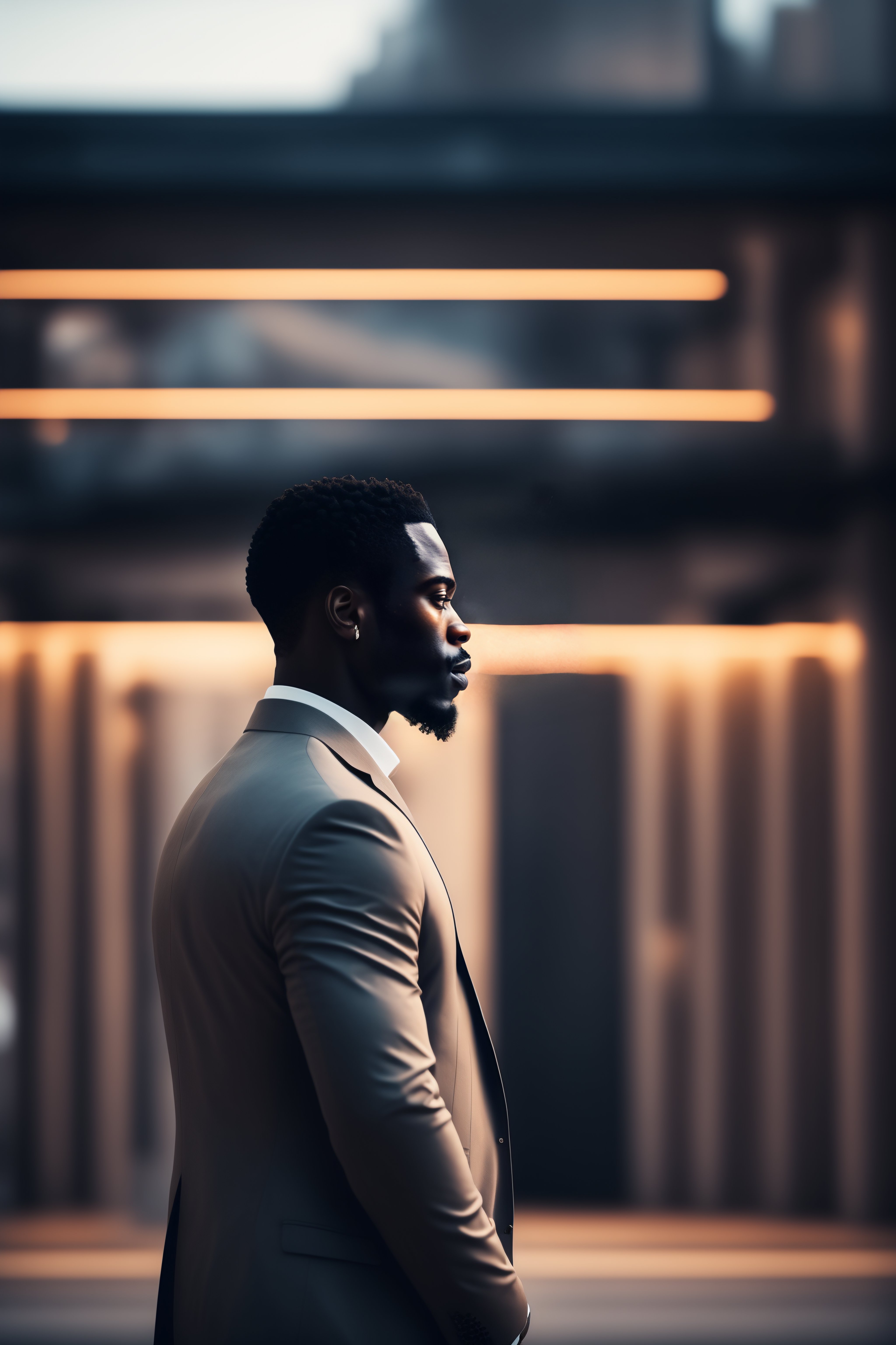 Lexica - Scene of a 28ish black man looking at a big white building ...