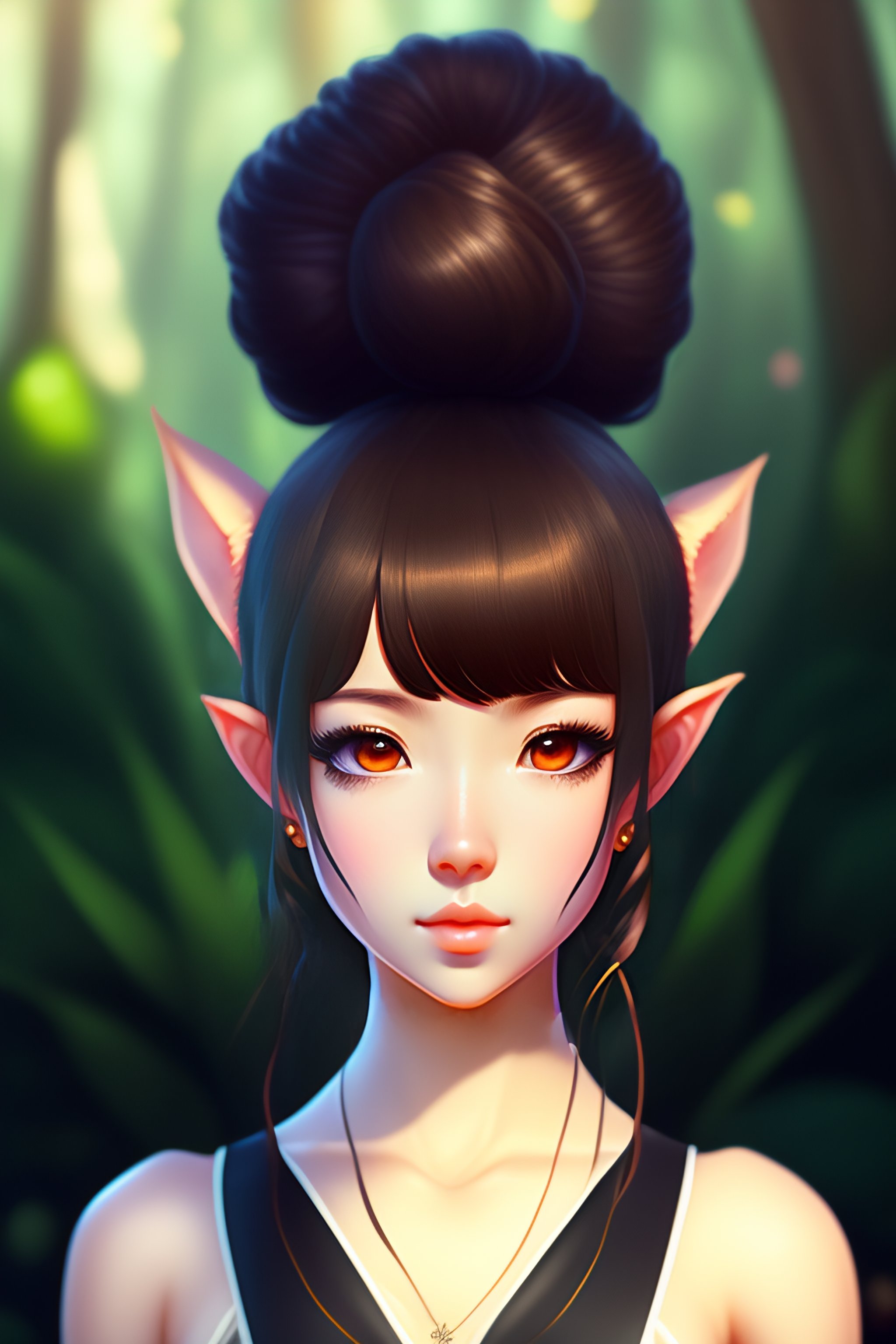 Lexica - Portrait of a 20-year-old girl anime forest elf, bun hairstyle ...