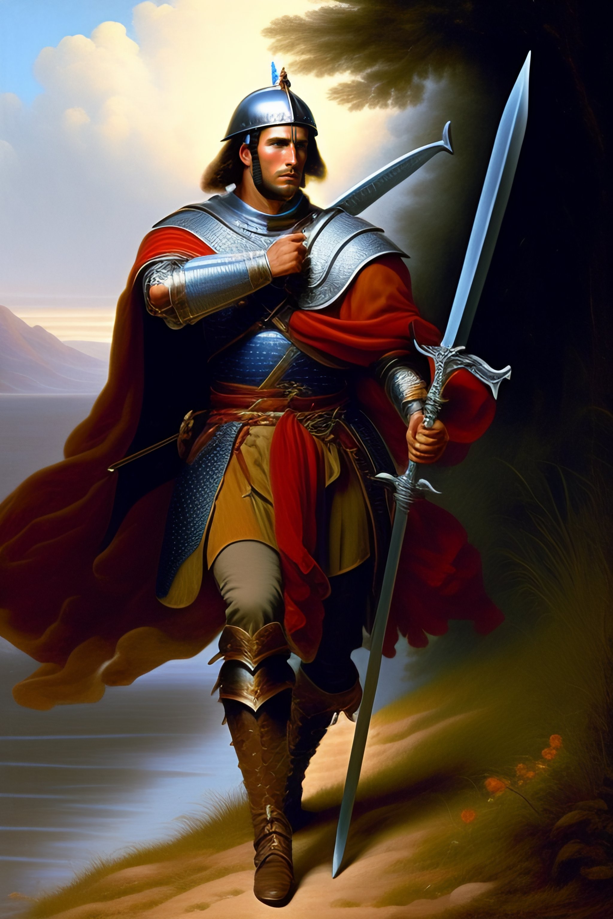 Lexica - Medieval warrior on the battlefield with his sword raised high ...