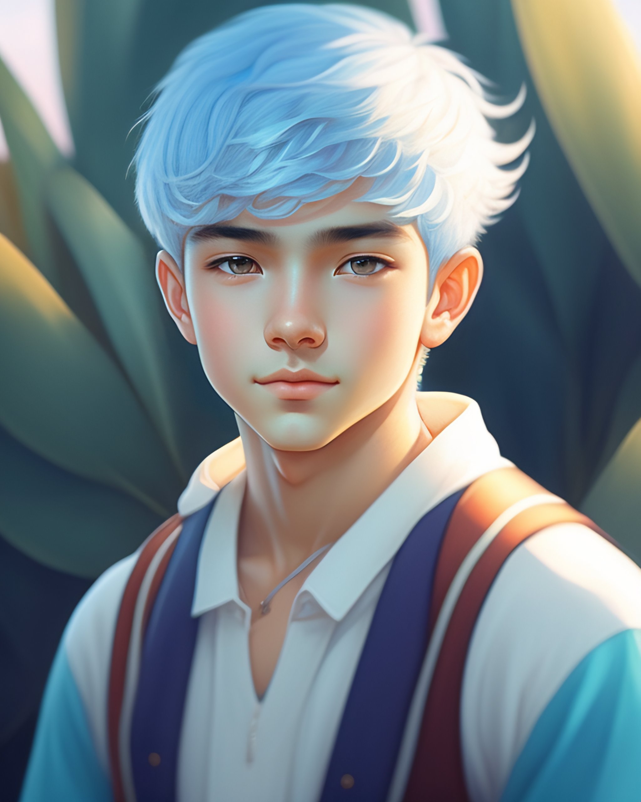 Lexica - Young cute boy without beard, 18 years, light blue hair, light ...