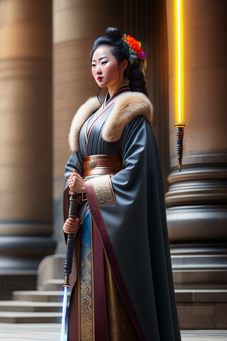 Lexica - Beautiful Jedi woman wearing a samurai style robe and holding ...