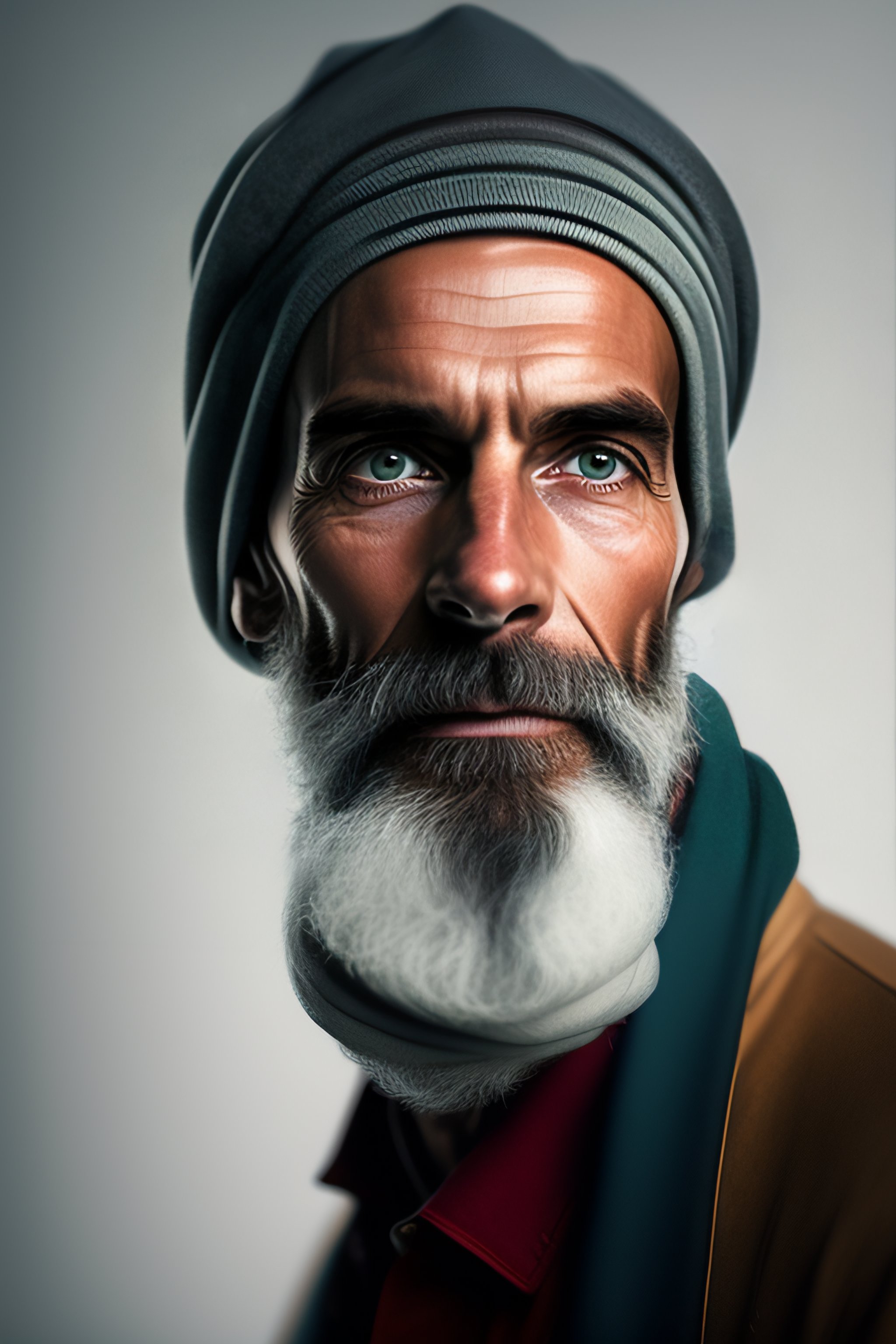 Lexica - Homeless looking man in a white background, realistic