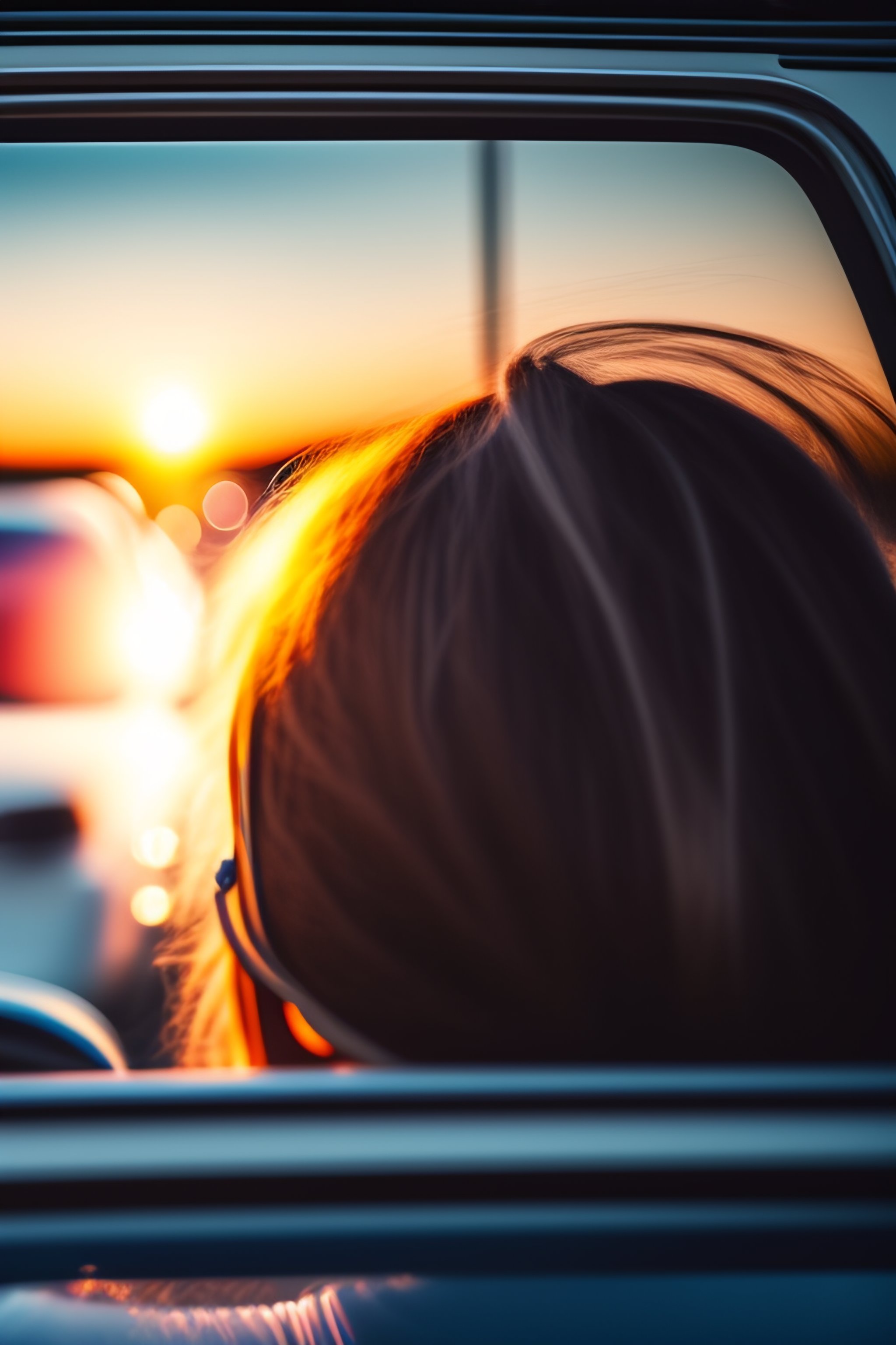 Lexica - Back of two women's heads driving in a car on the freeway