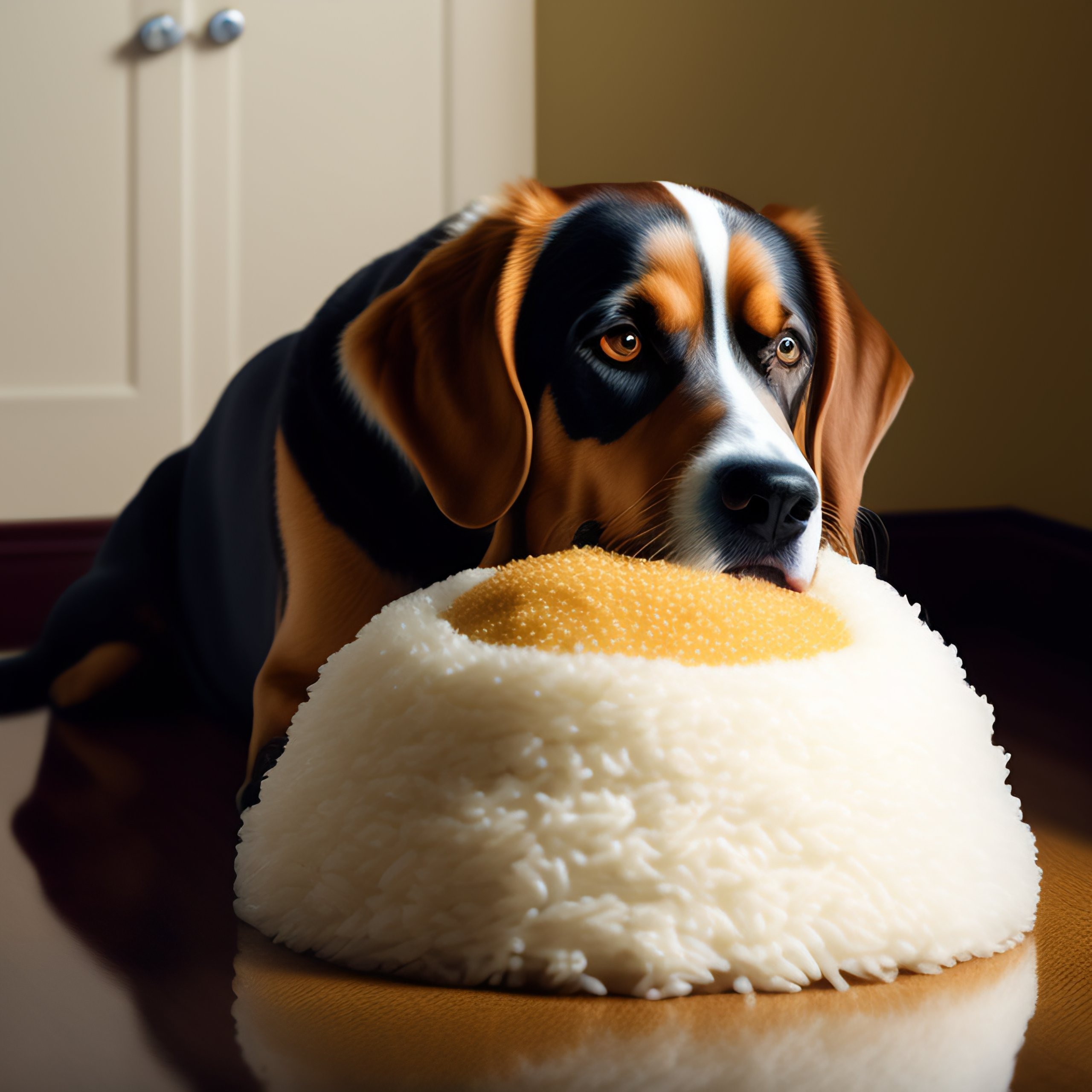 Lexica - Portrait of dog eating rice