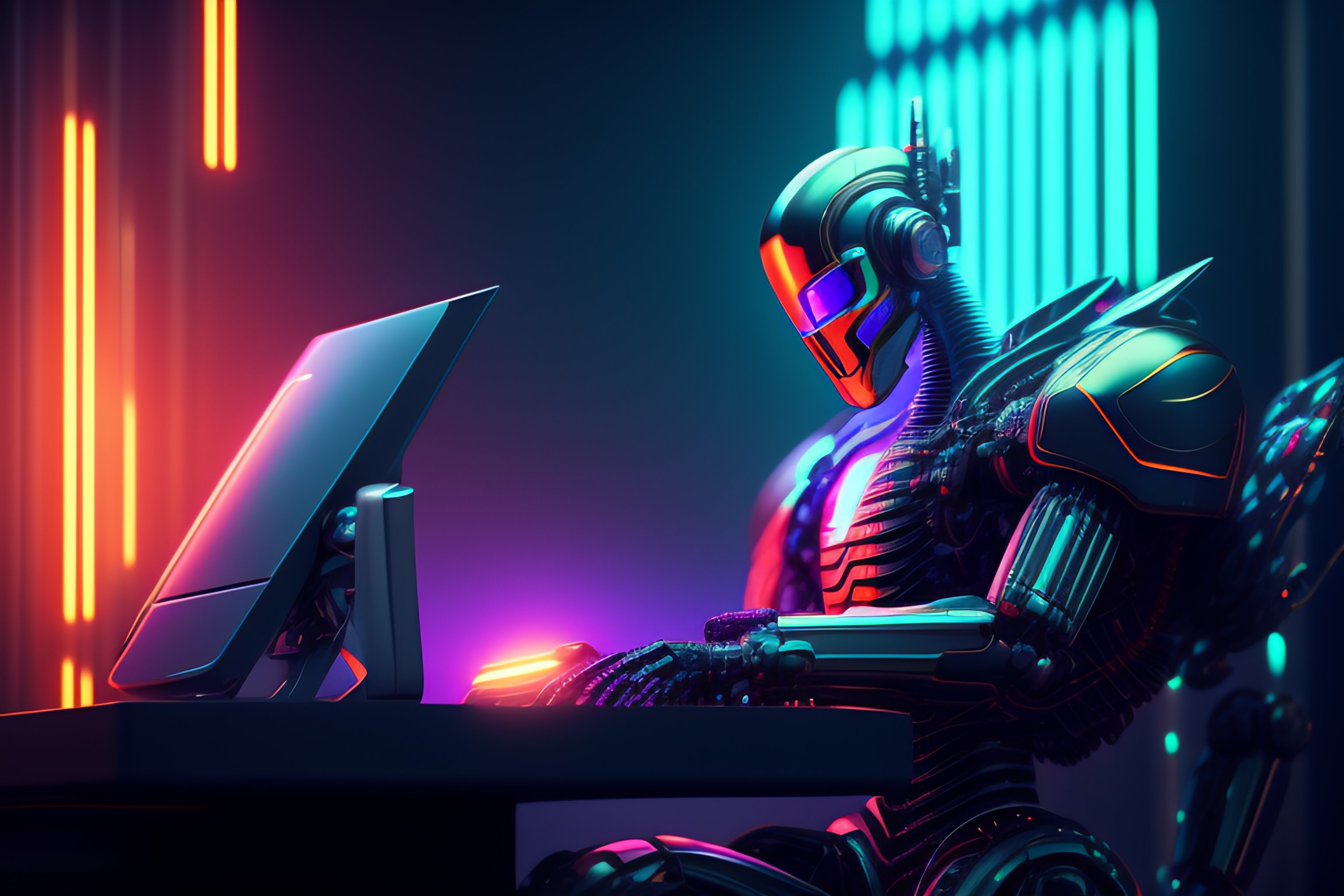 Lexica - Cyberpunk, robot, titanium skeleton, cosmos background ...