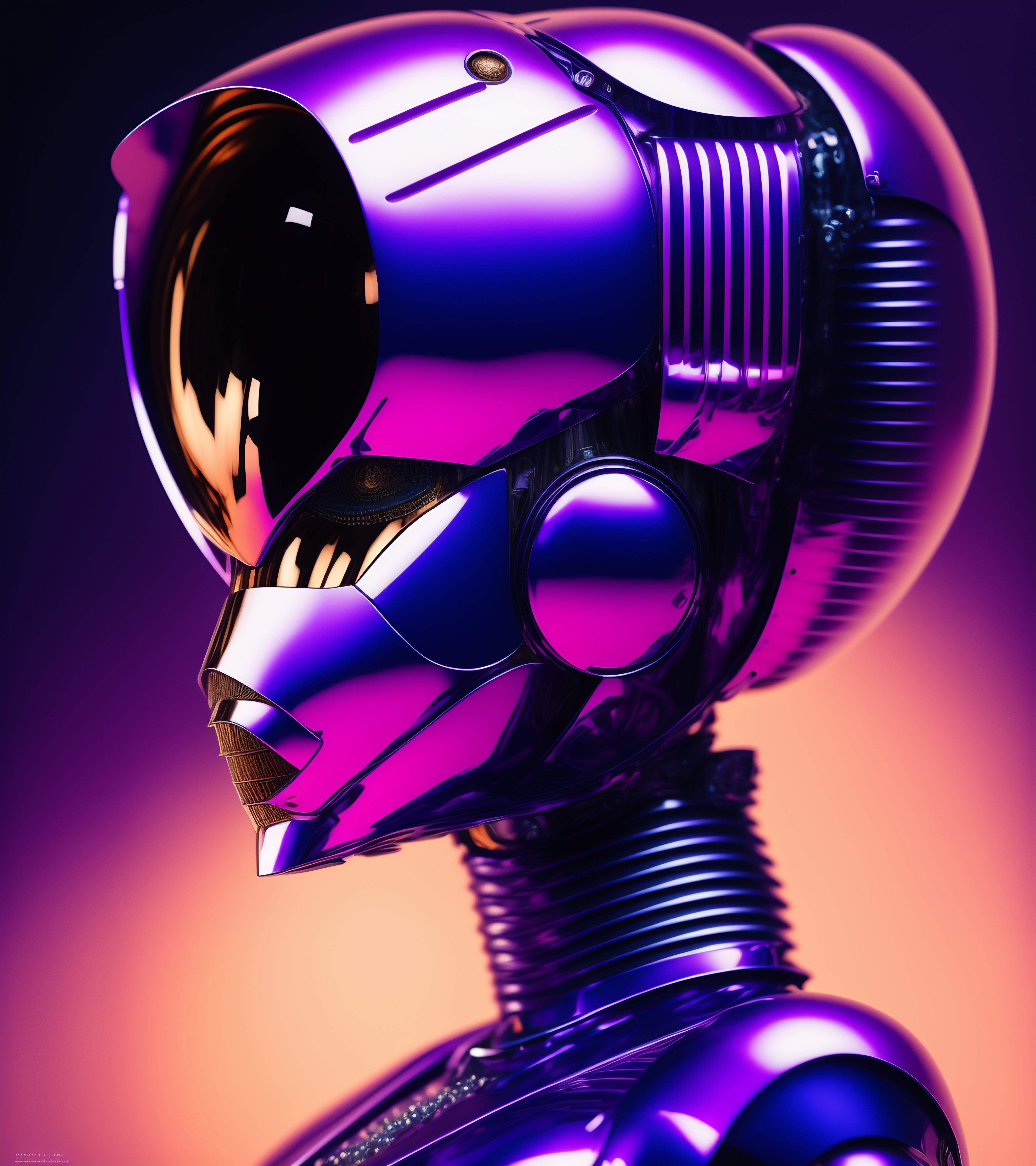 Lexica - Portrair a metallic purple girl robot whith th moon