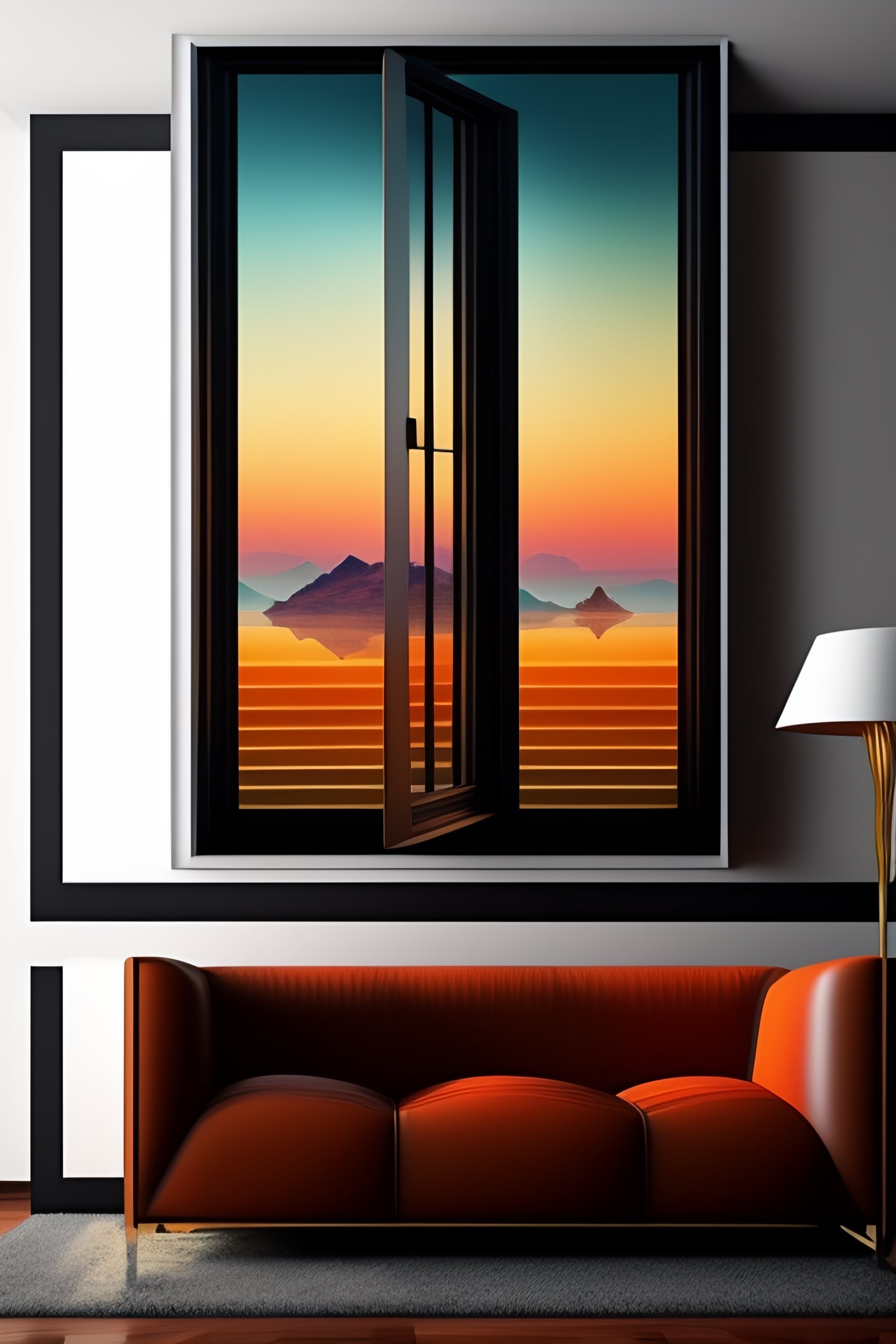 Lexica - 3 seperate canvas on wall in art deco style with window next to it