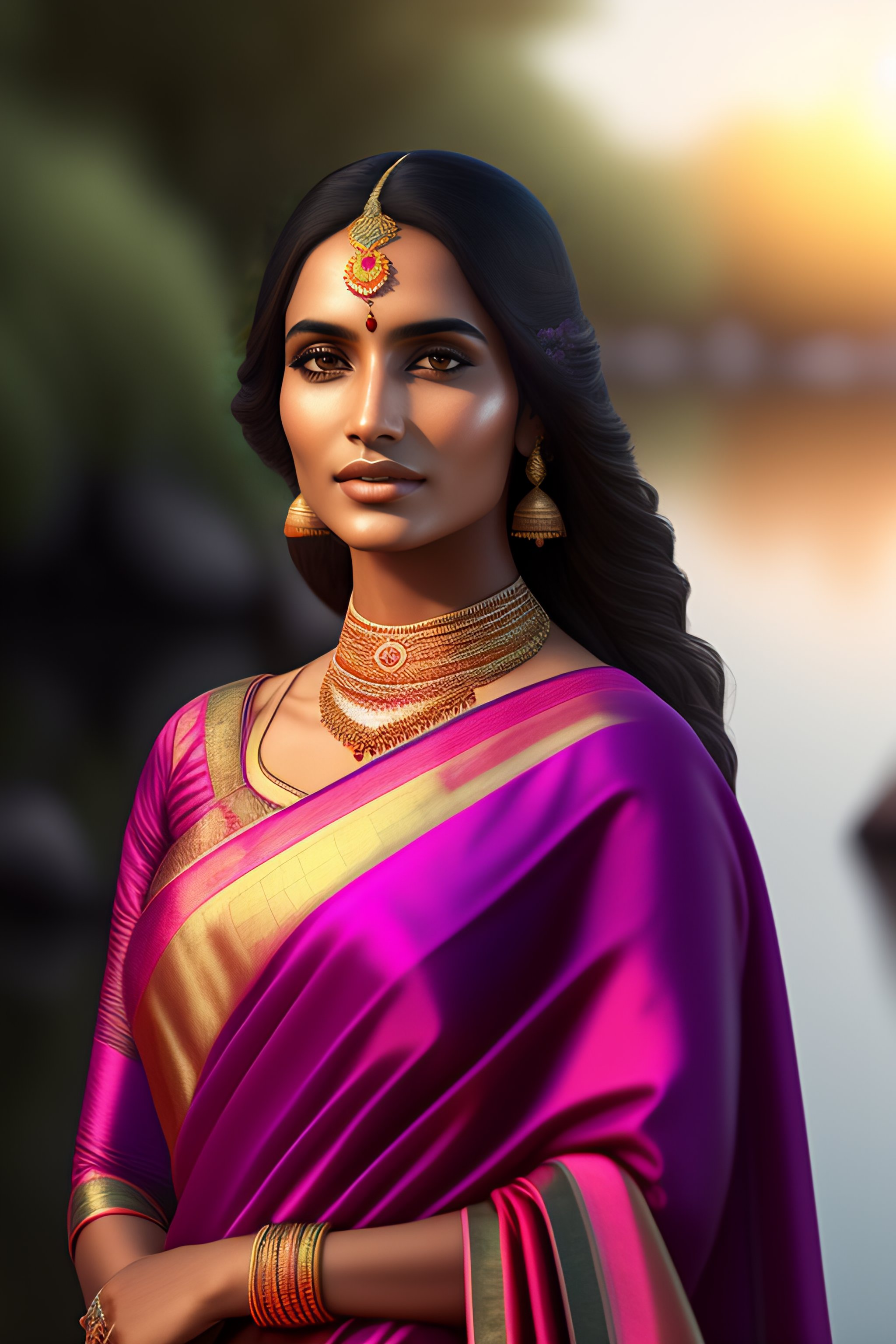 Lexica - Portrait of 1 pure young south asian woman, standing by a ...