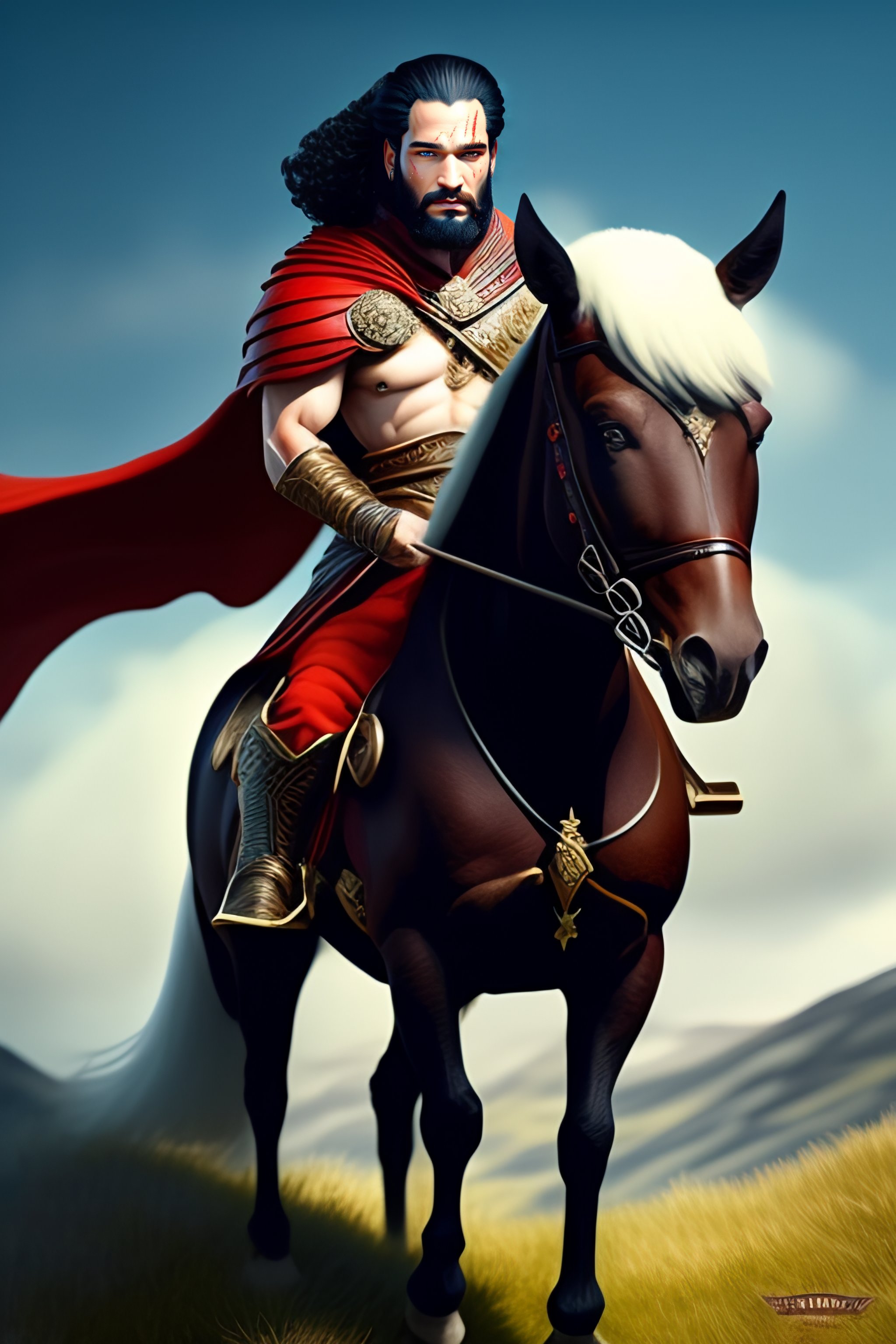 Lexica - Jon snow as Kratos riding a wargo ghibli