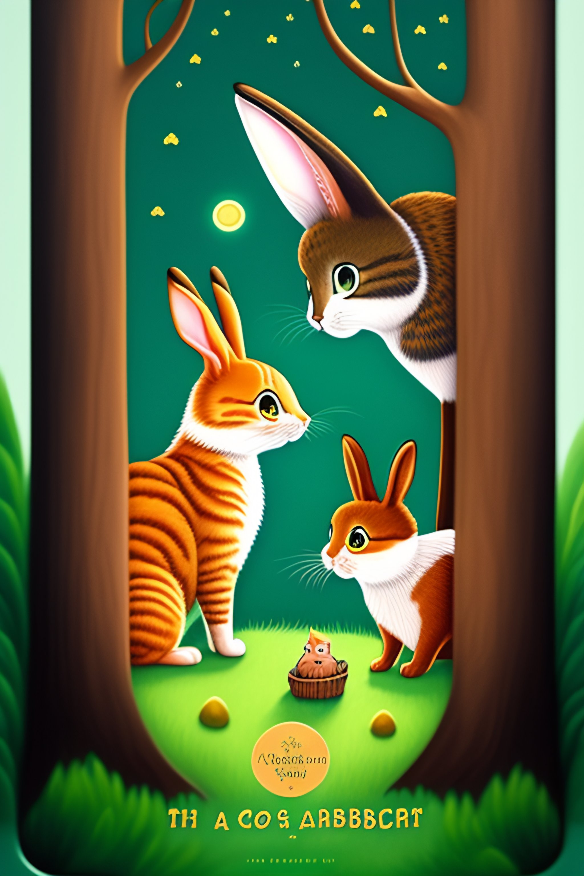 Lexica - A book cover for a child book about a cat and a rabbit going ...