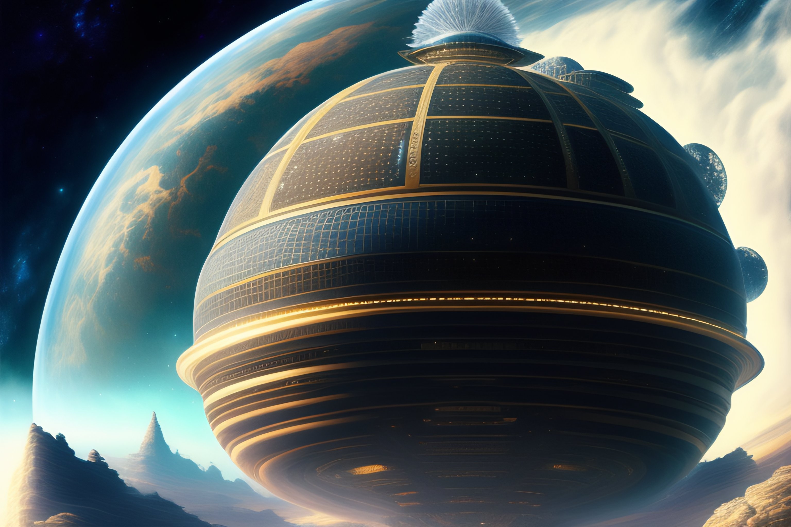 Lexica - Photo of a dyson sphere as a satellite of earth, scifi ...