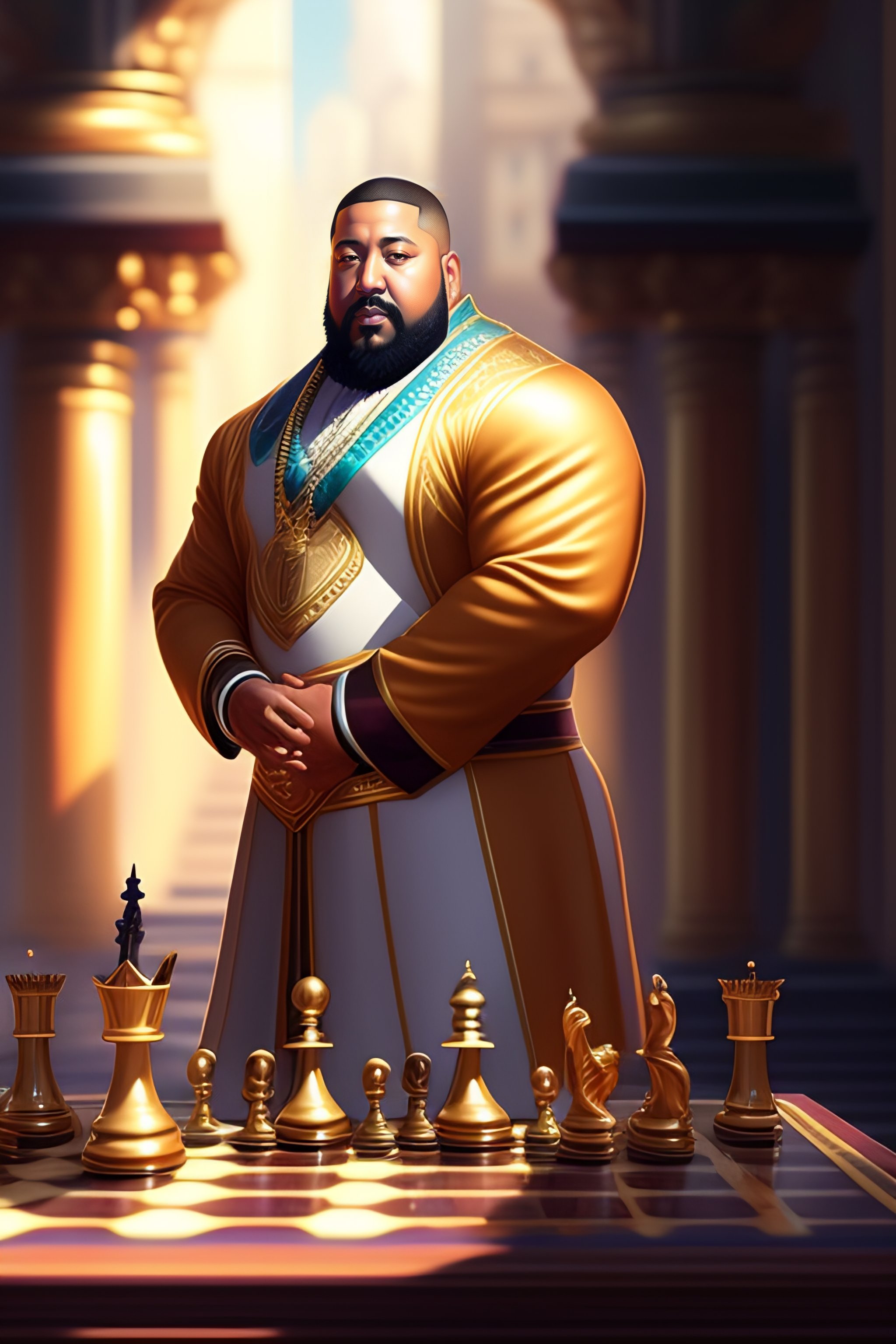 Lexica - Full body, front view, DJ Khaled playing chess, old ...