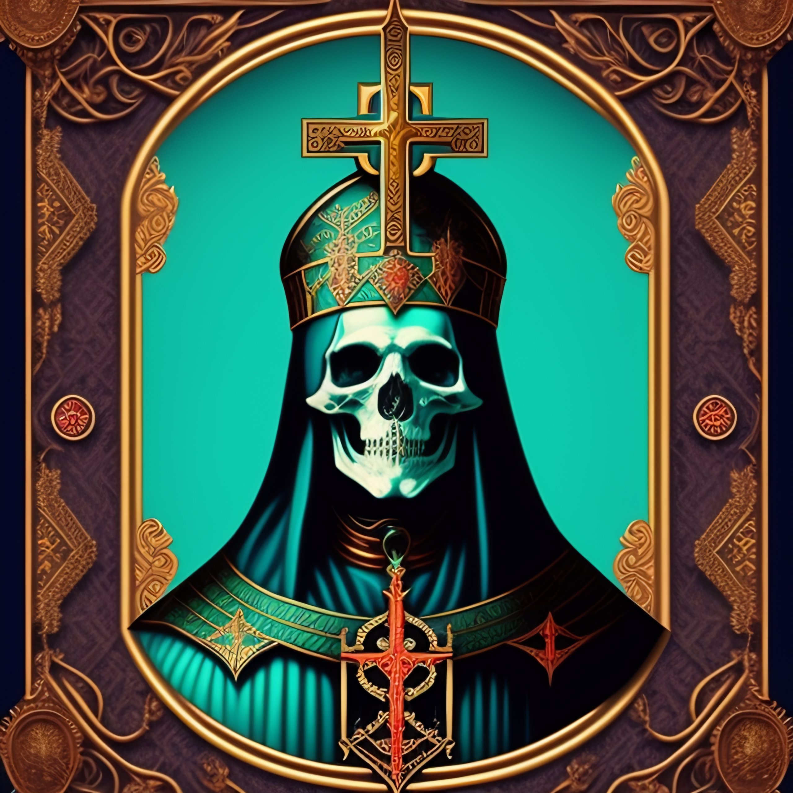 Lexica - Death metal band album cover art, skeleton pope wearing the ...