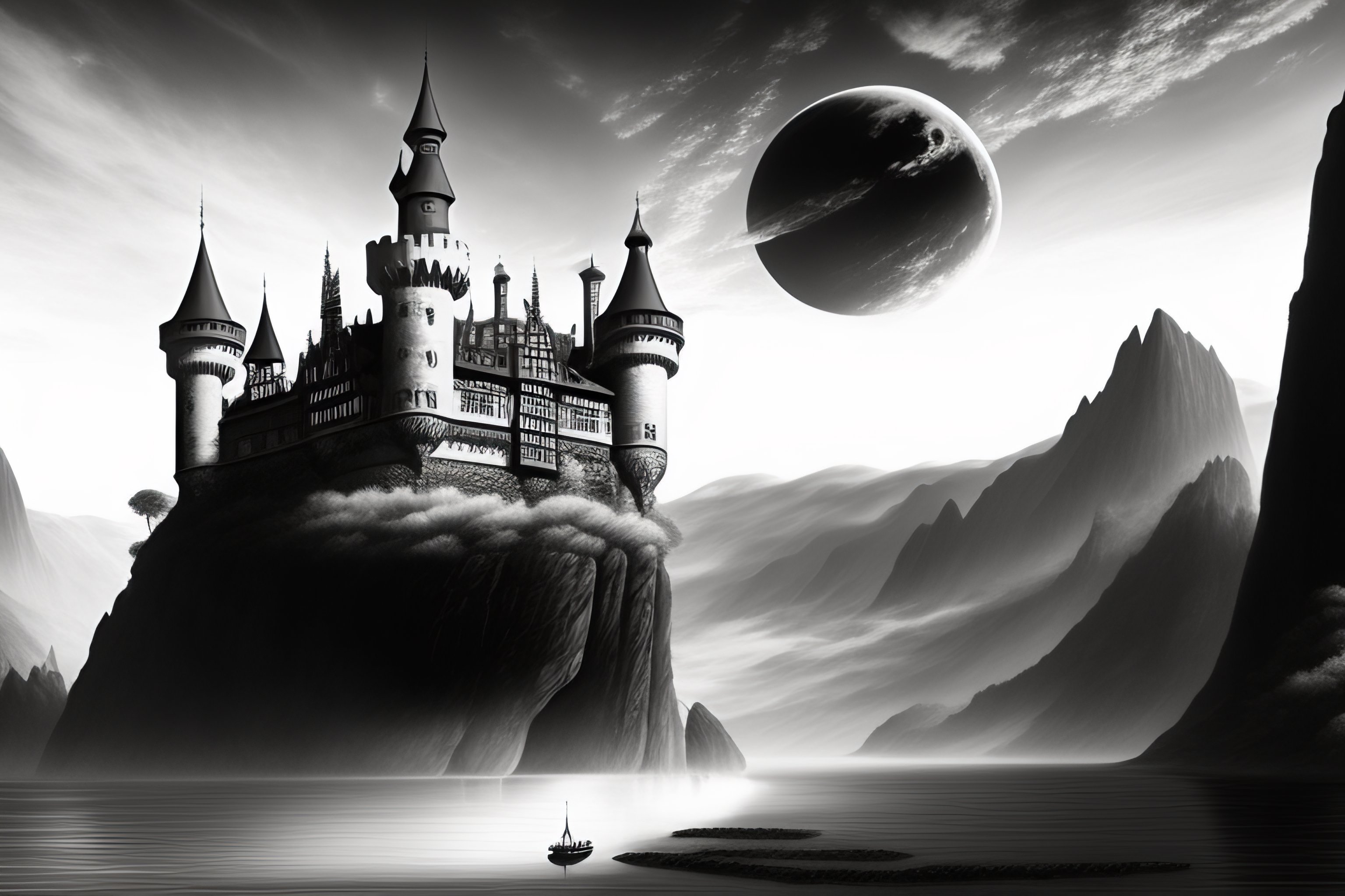 Lexica - A floating Gothic castle high above the ground actually above ...