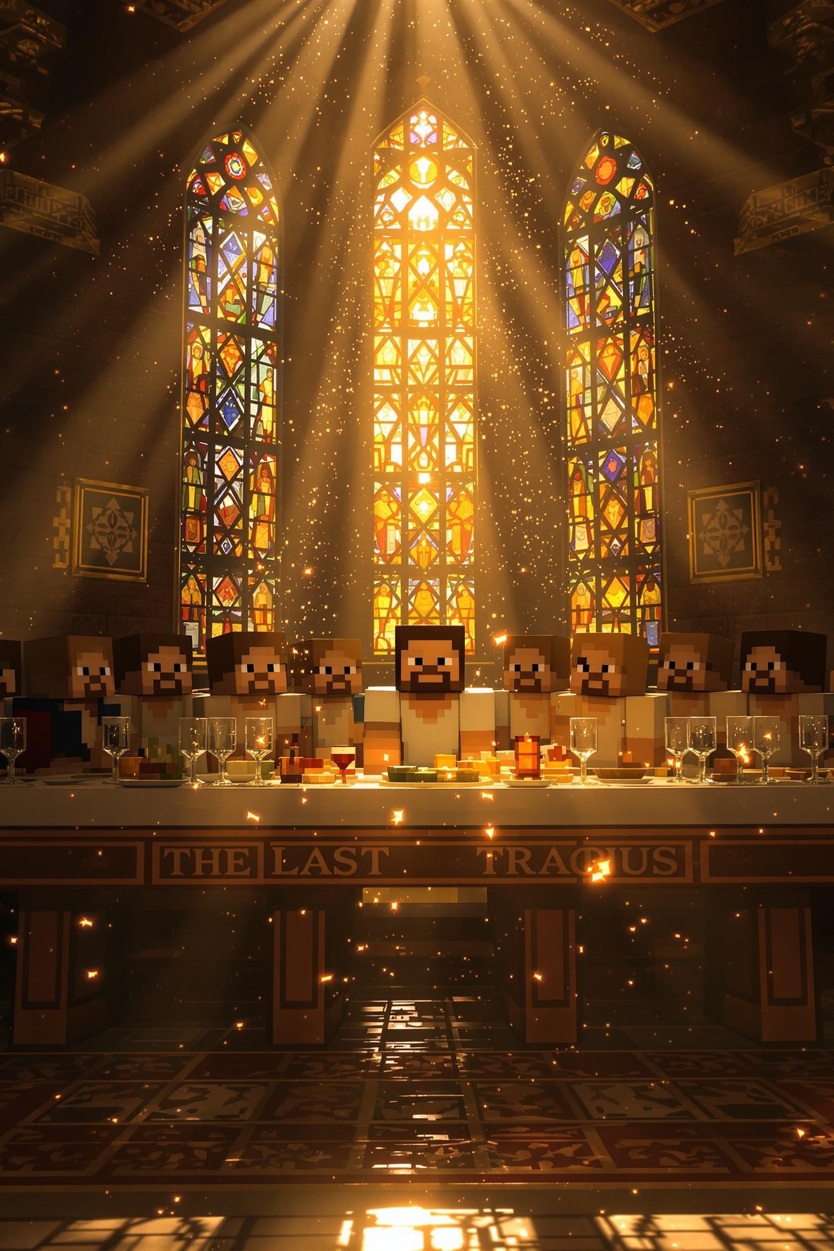 Lexica - Minecraft version of the last supper, ray tracing enabled