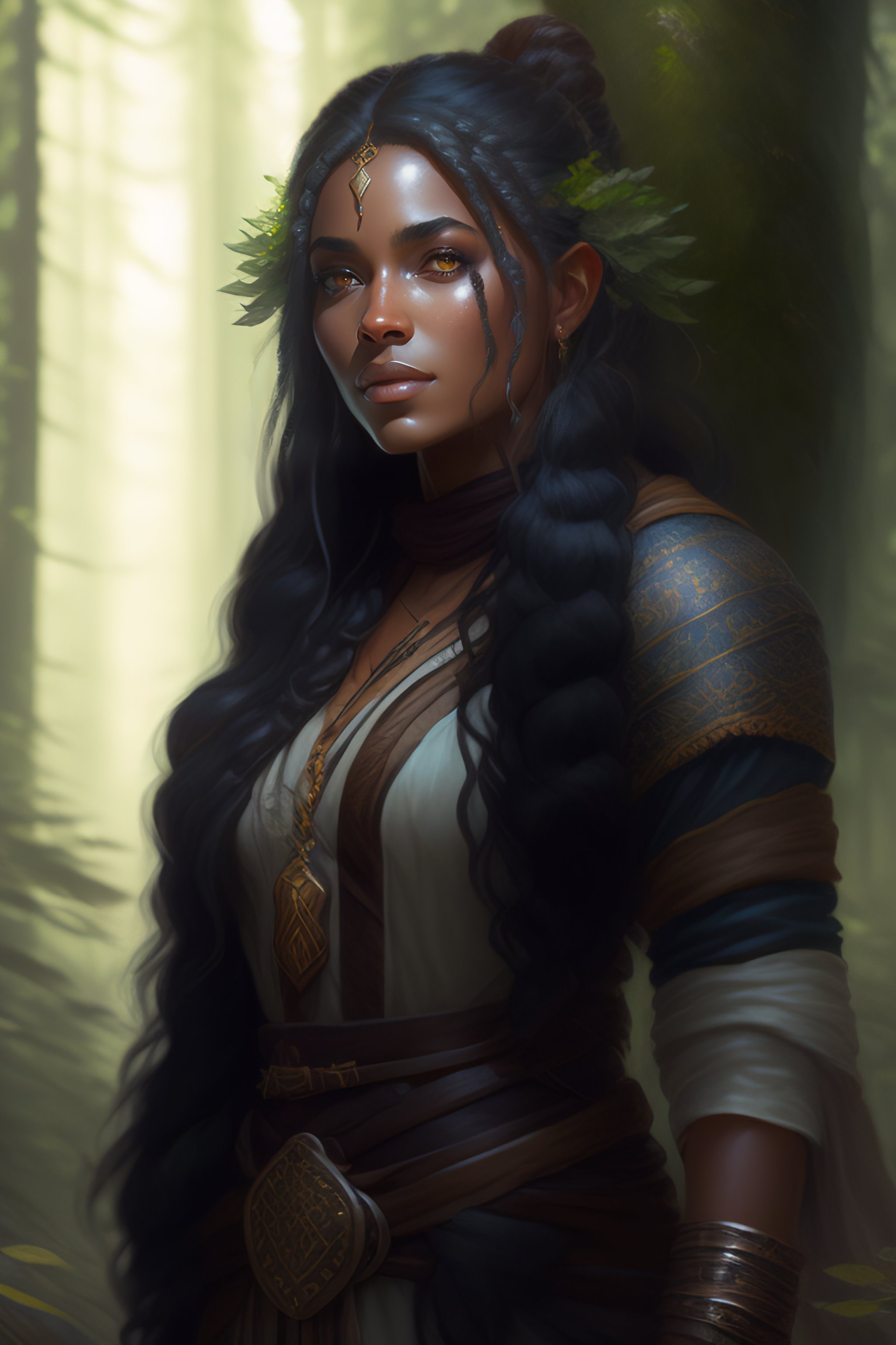 Lexica - A female dwarf, druid, dark gray hair, brown skin, summer ...