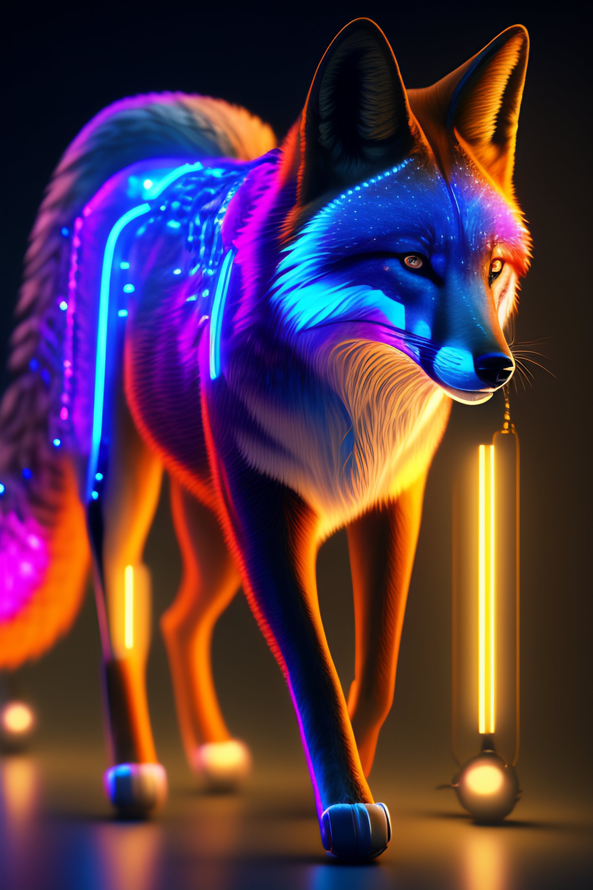 Lexica - Cybernetic fox with fiber optics walking with a shaman HD 8K ...