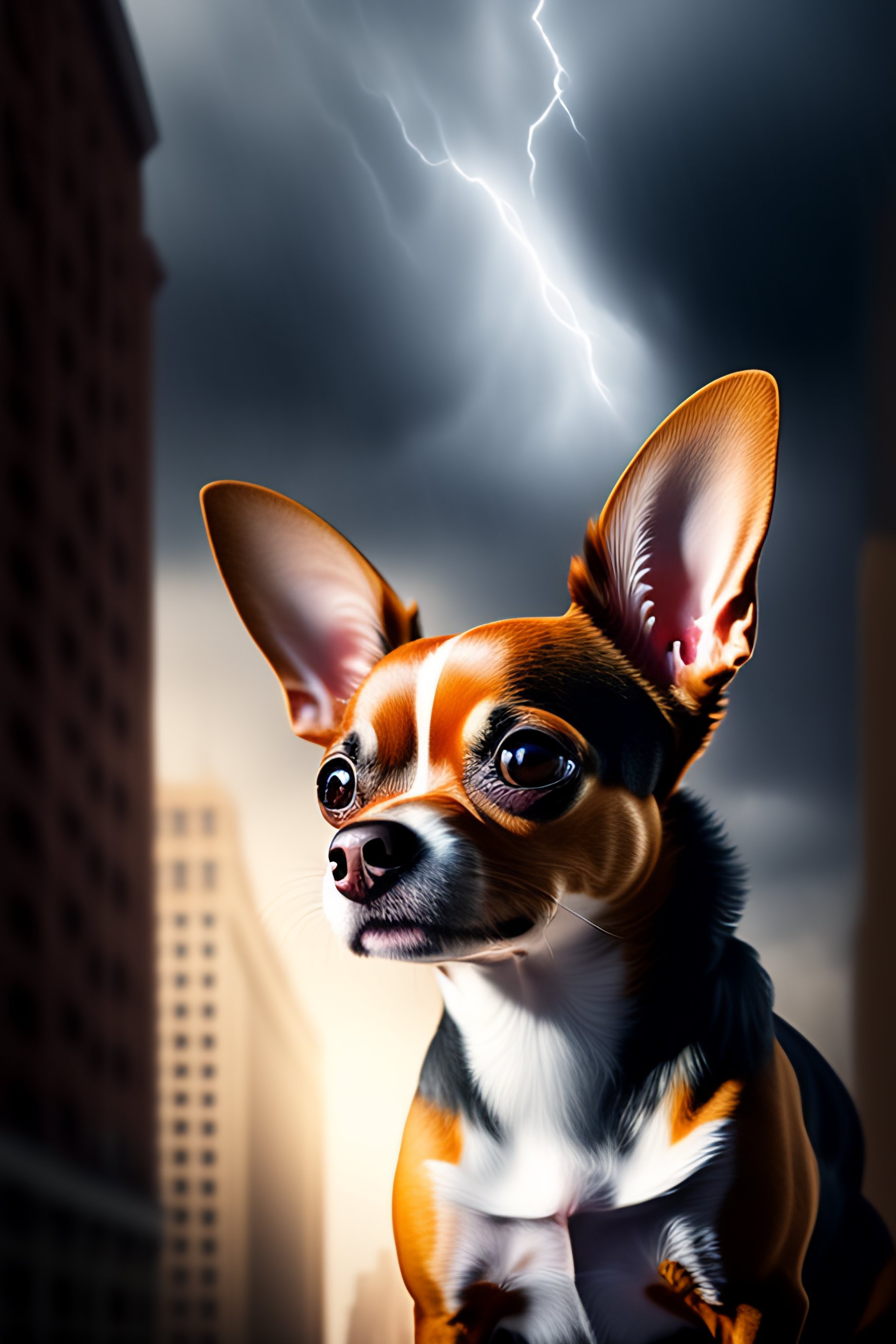 Lexica - A massive muscular humanoid chihuahua as tall as a building ...