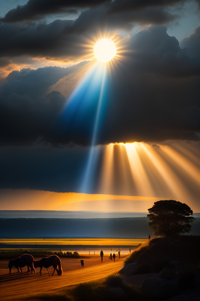 Lexica - Landscape with a blue sky and a bright sun shining in the ...