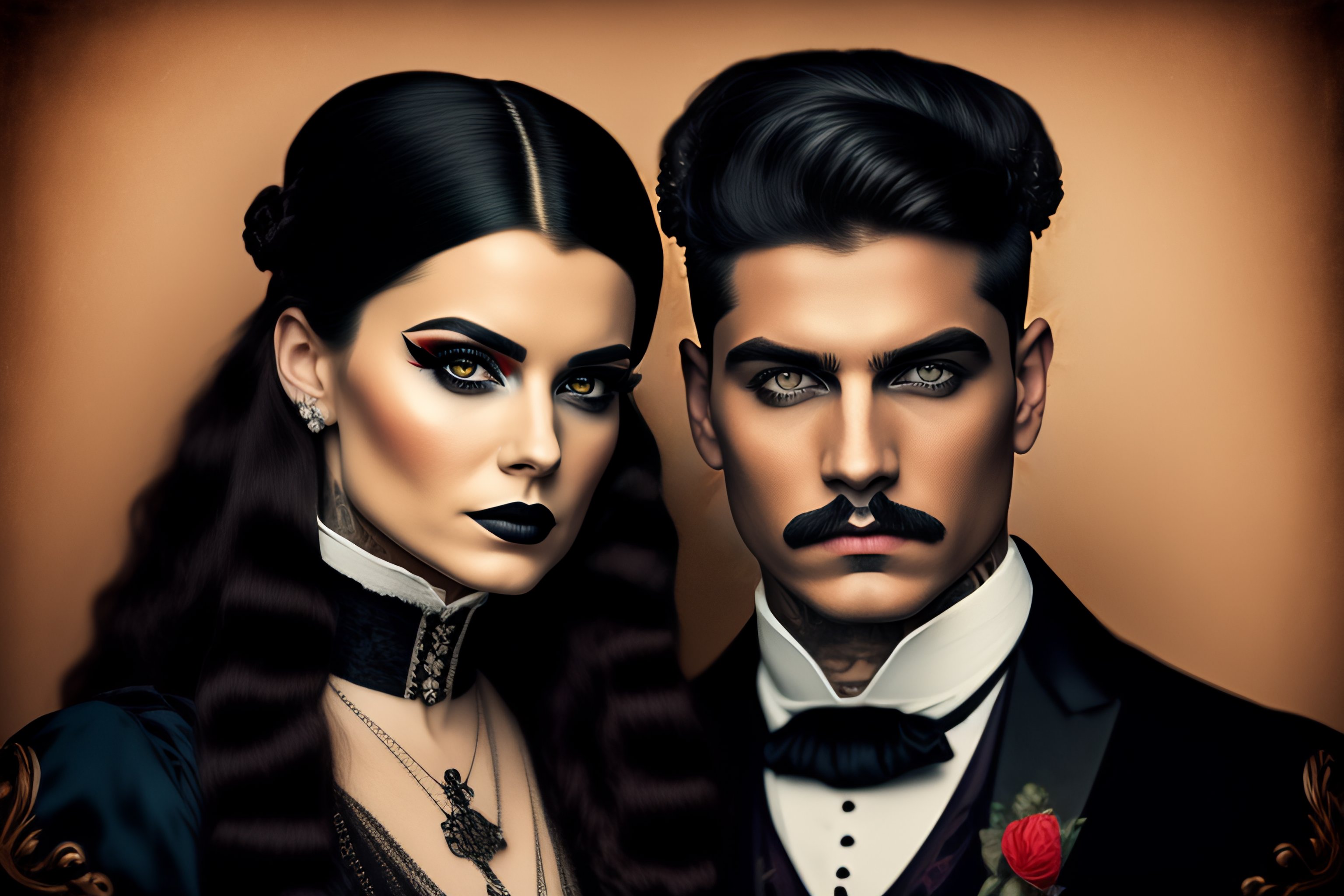 Lexica - Victorian style photo of a goth girl and guy with tattoos on ...