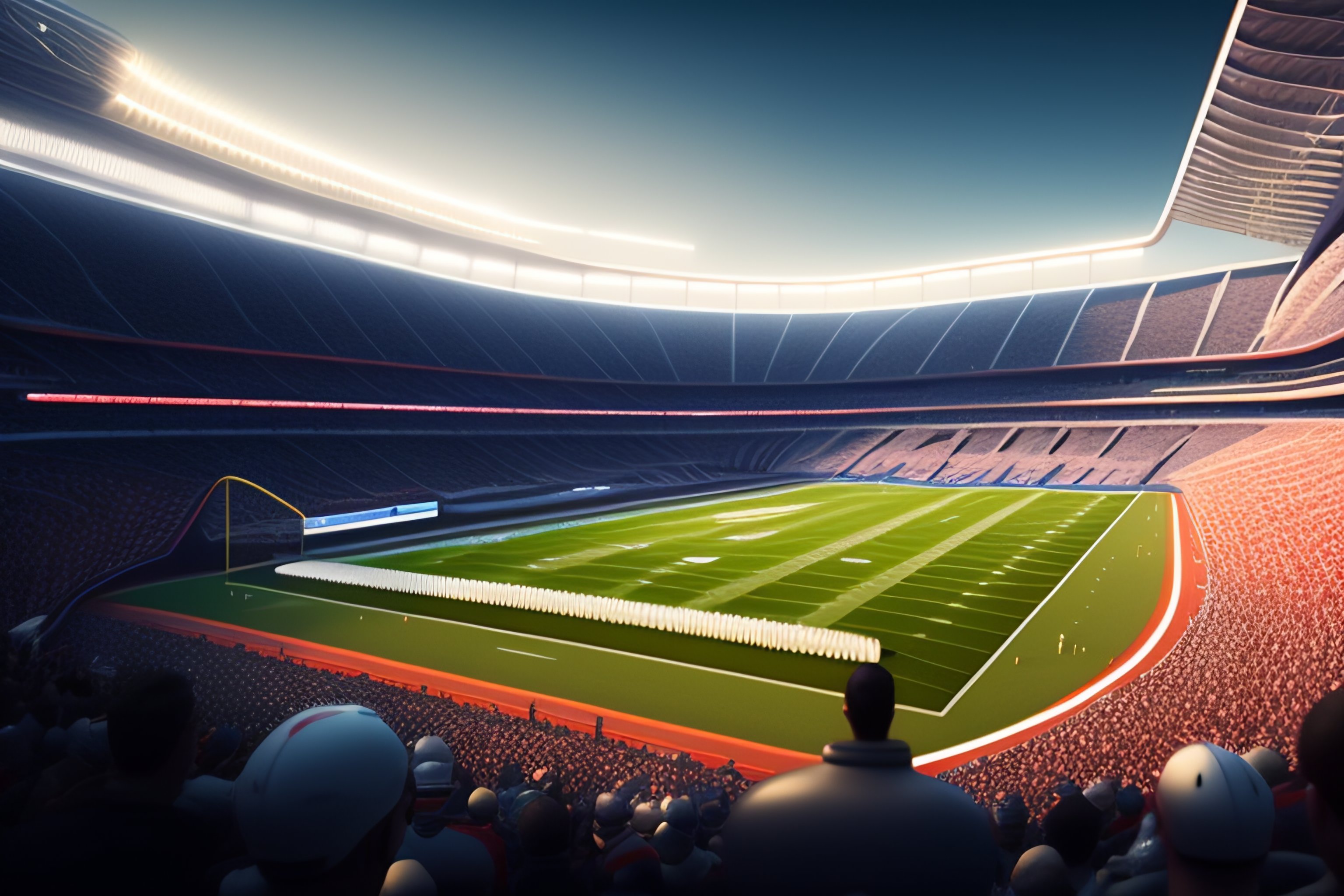 Lexica - Football stadium realistic, camera pov down to top, people on ...