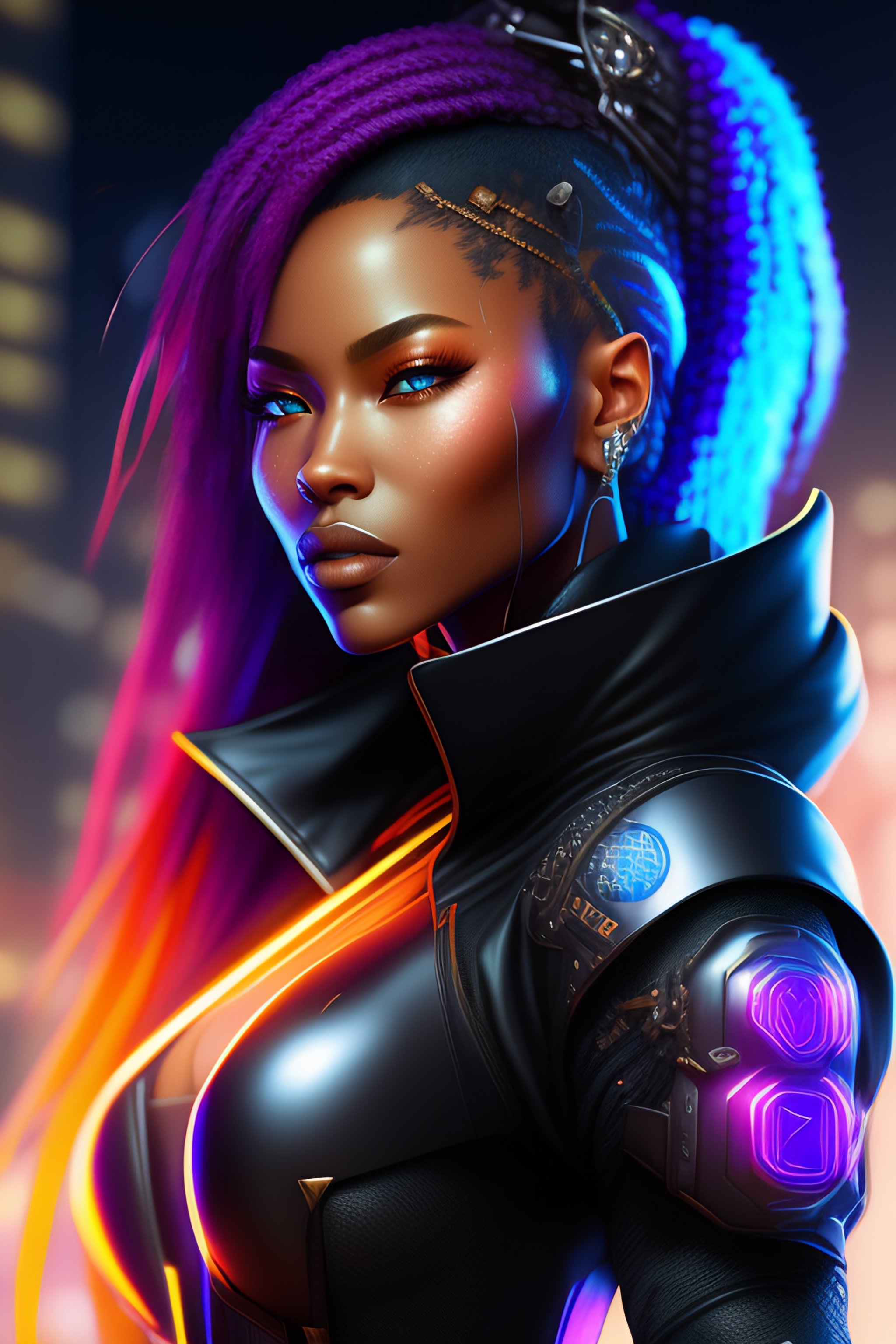 Lexica - Right facing, Portrait of a cyberpunk black cyborg ninja ...